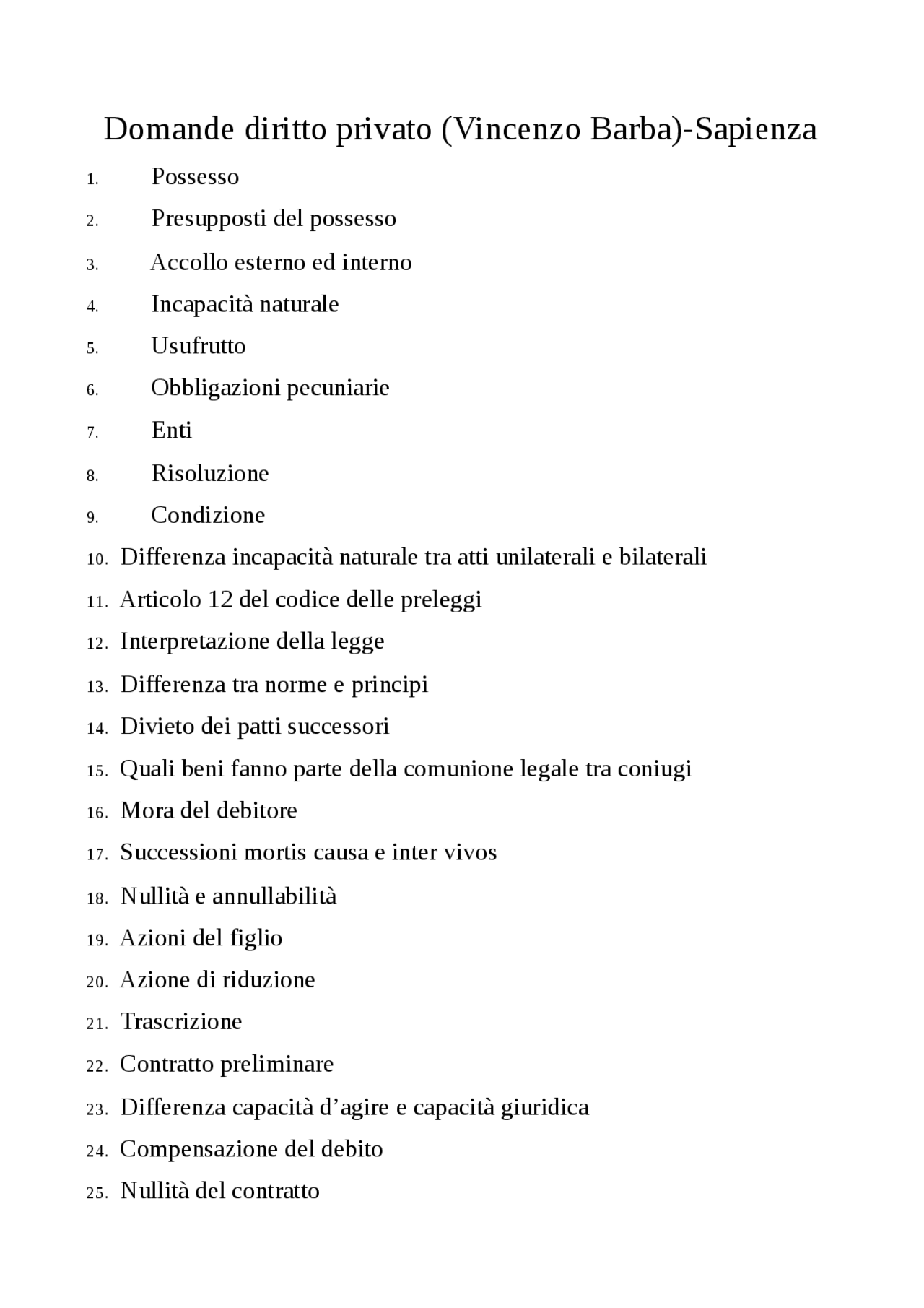 Domande Diritto Privato Vincenzo Barba Sapienza Docsity