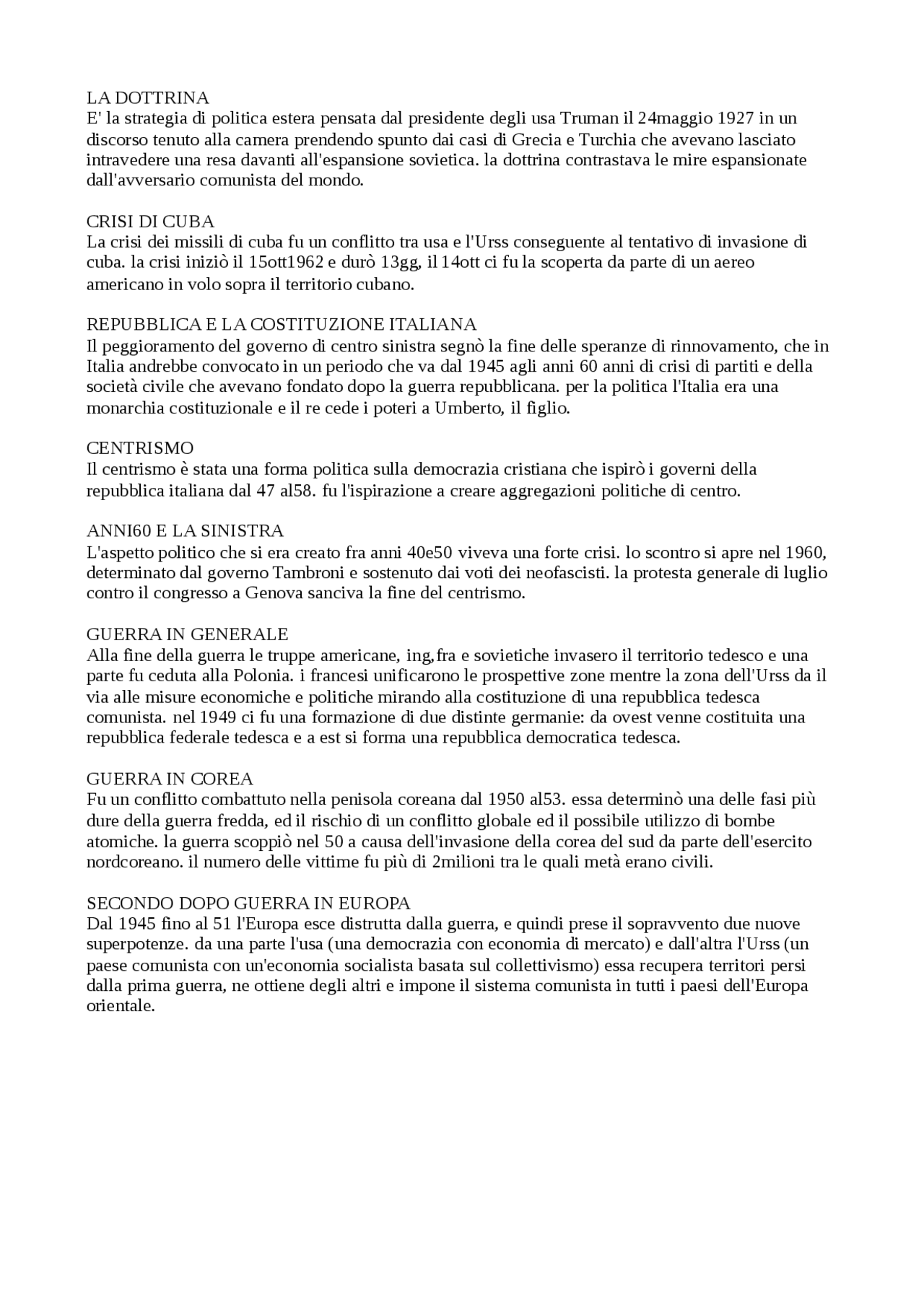 Storia Guerra Fredda Docsity