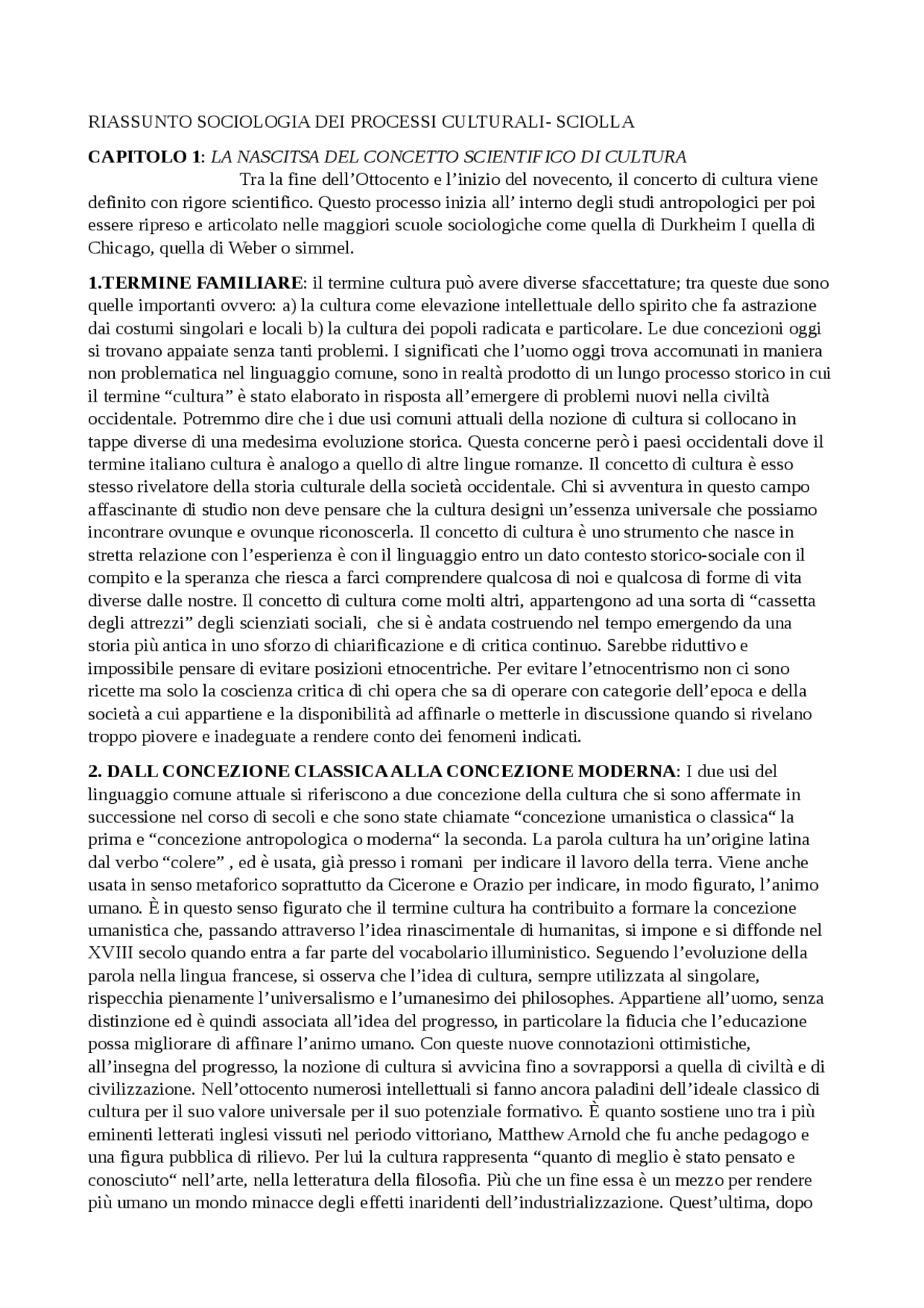 Riassunto Loredana Sciolla Sociologia Dei Processi Culturali Docsity