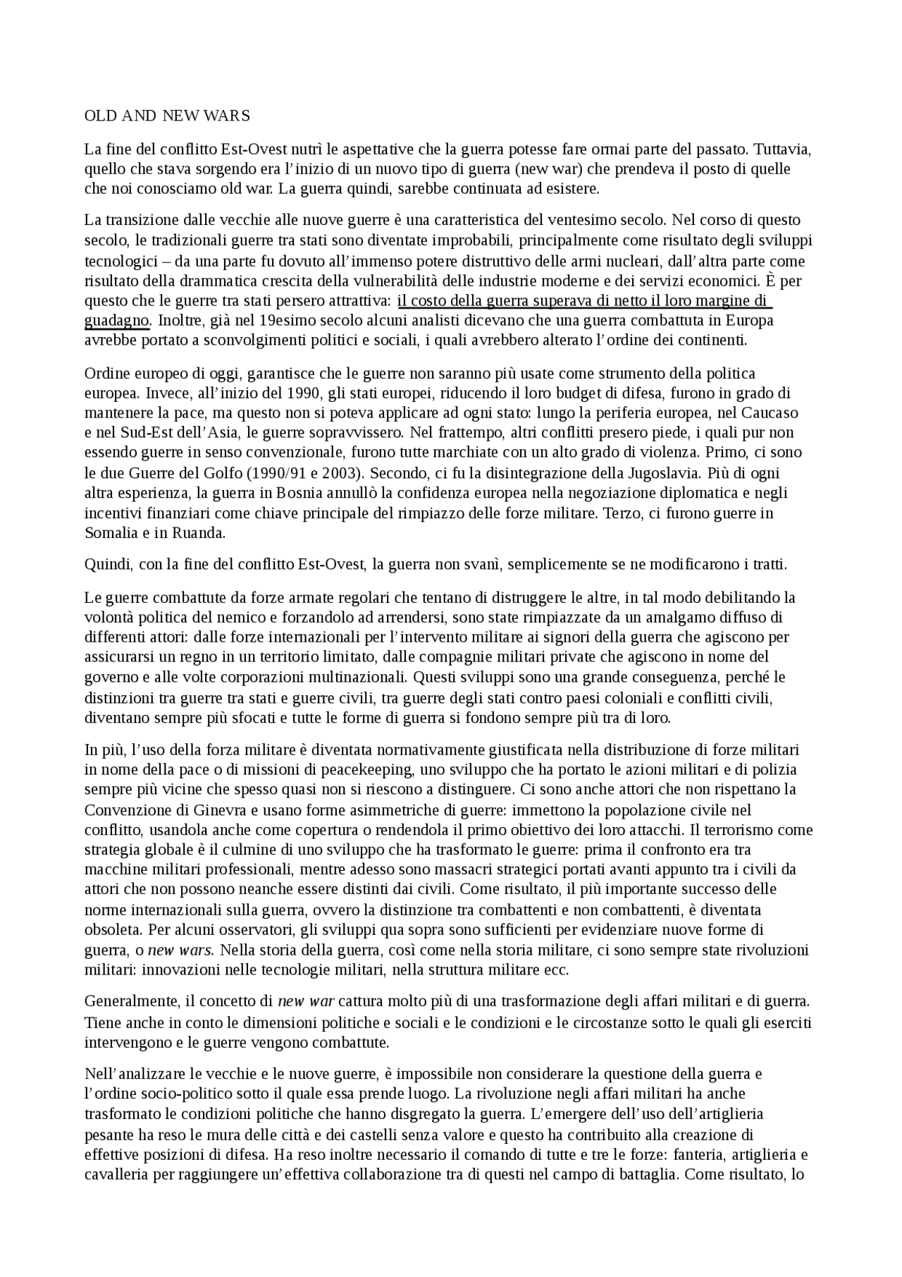 Riassunto Old And New Wars Munkler Docsity