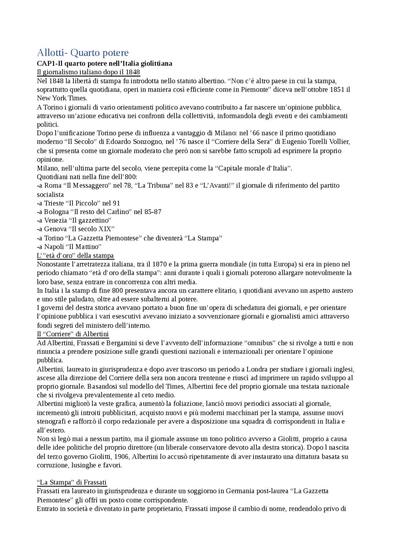 Allotti Quarto Potere Riassunto Docsity