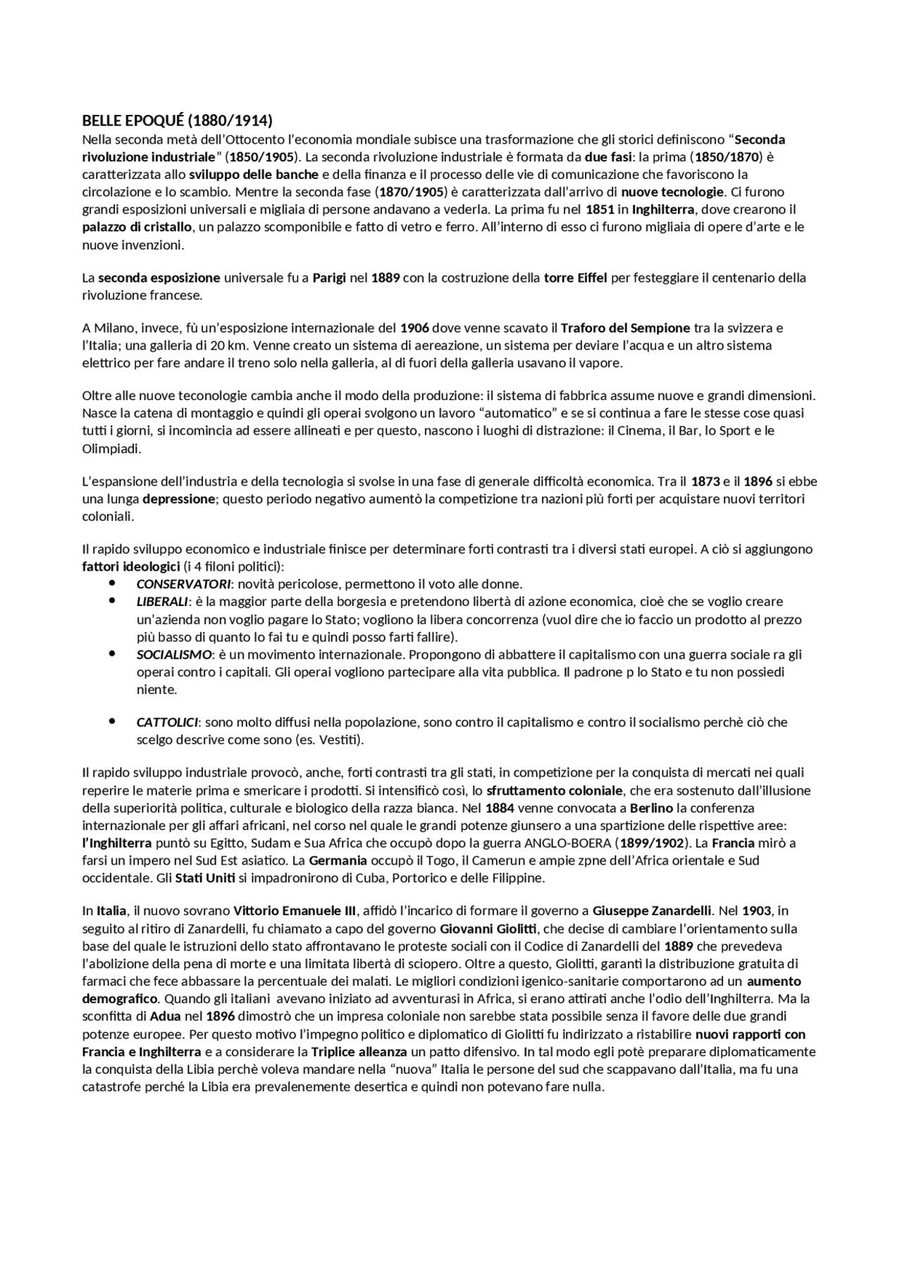 Belle Epoqué Appunti Appunti Di Storia Docsity