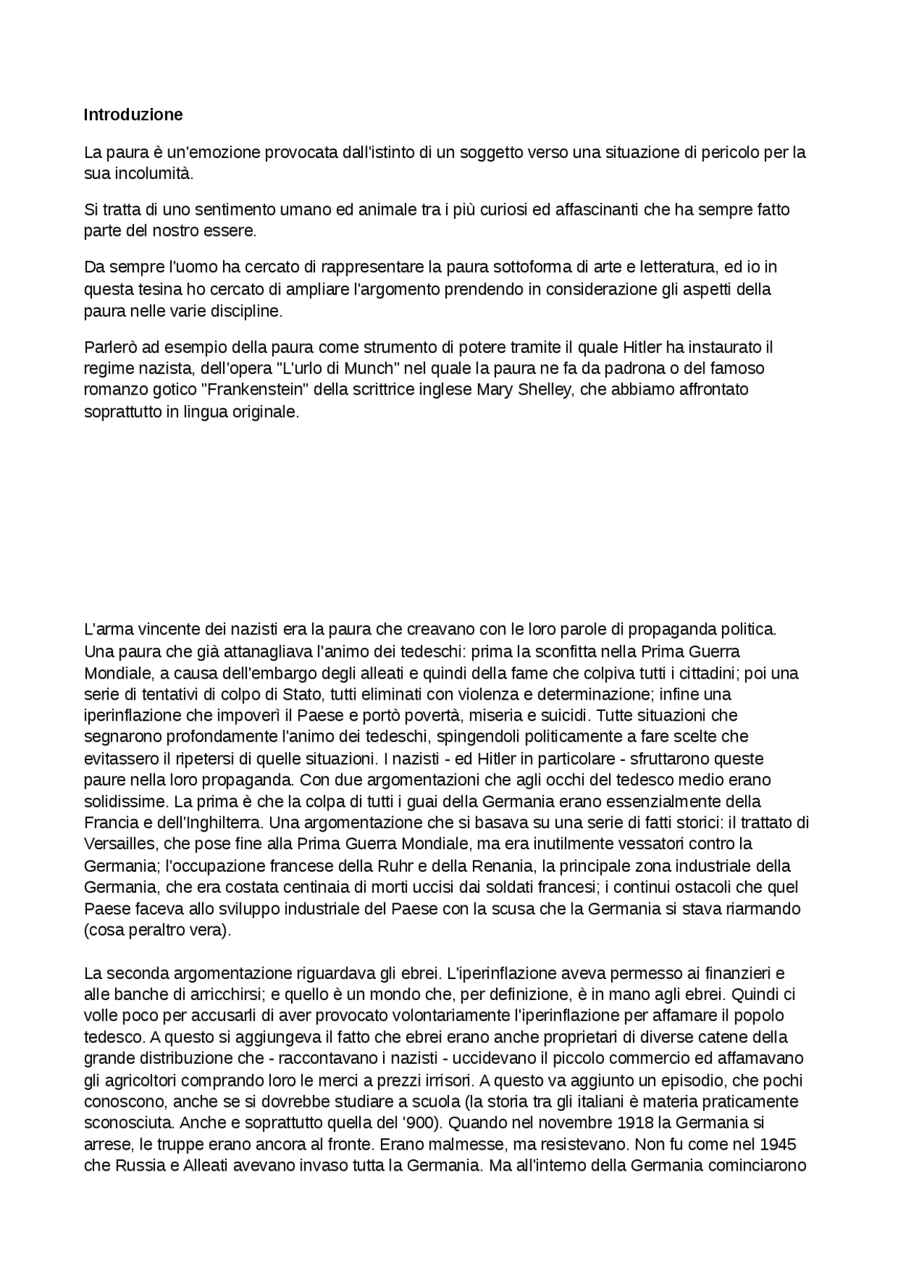 Tesina Storia Sulla Paura Docsity