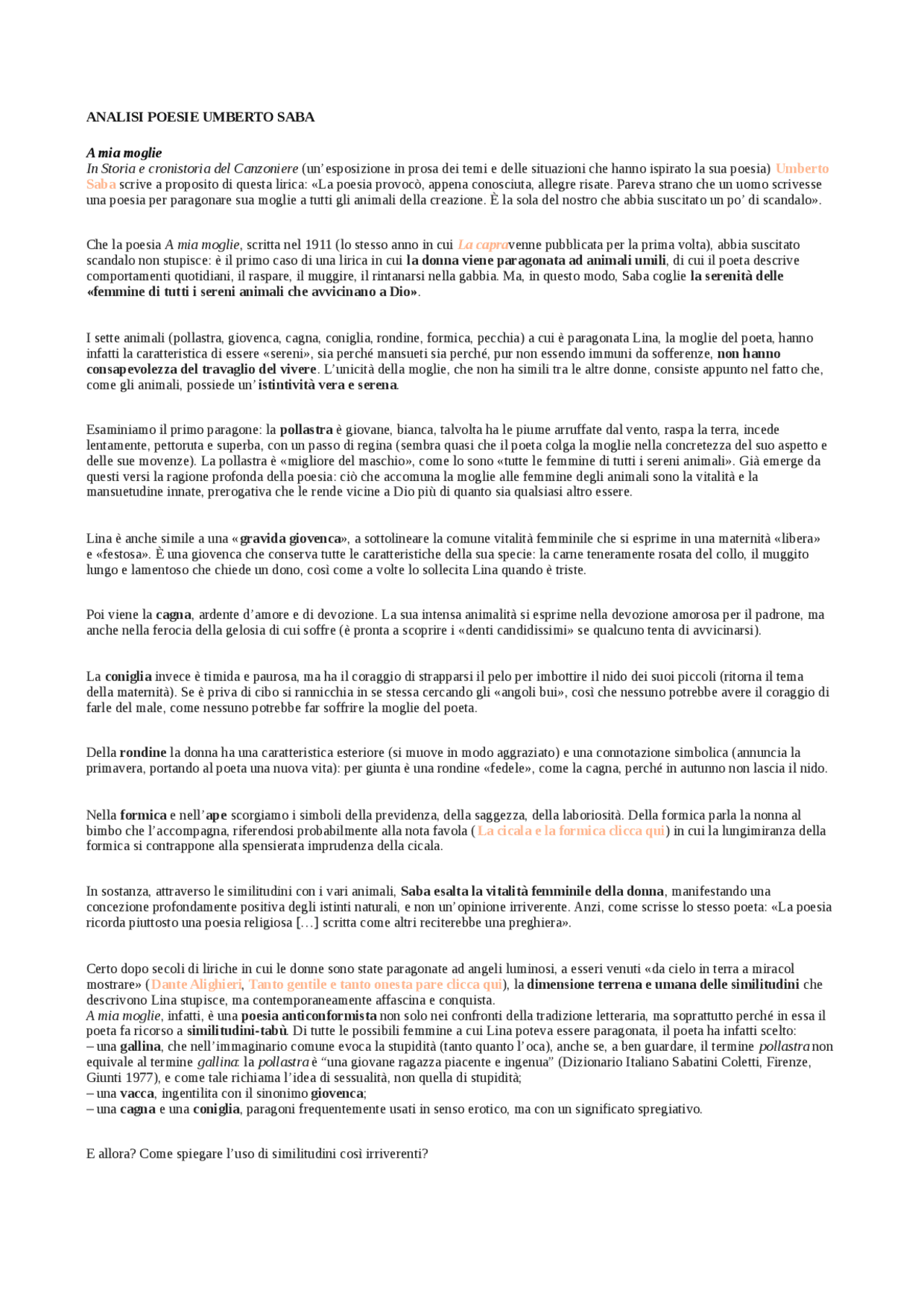 Analisi Canzoniere Saba Docsity