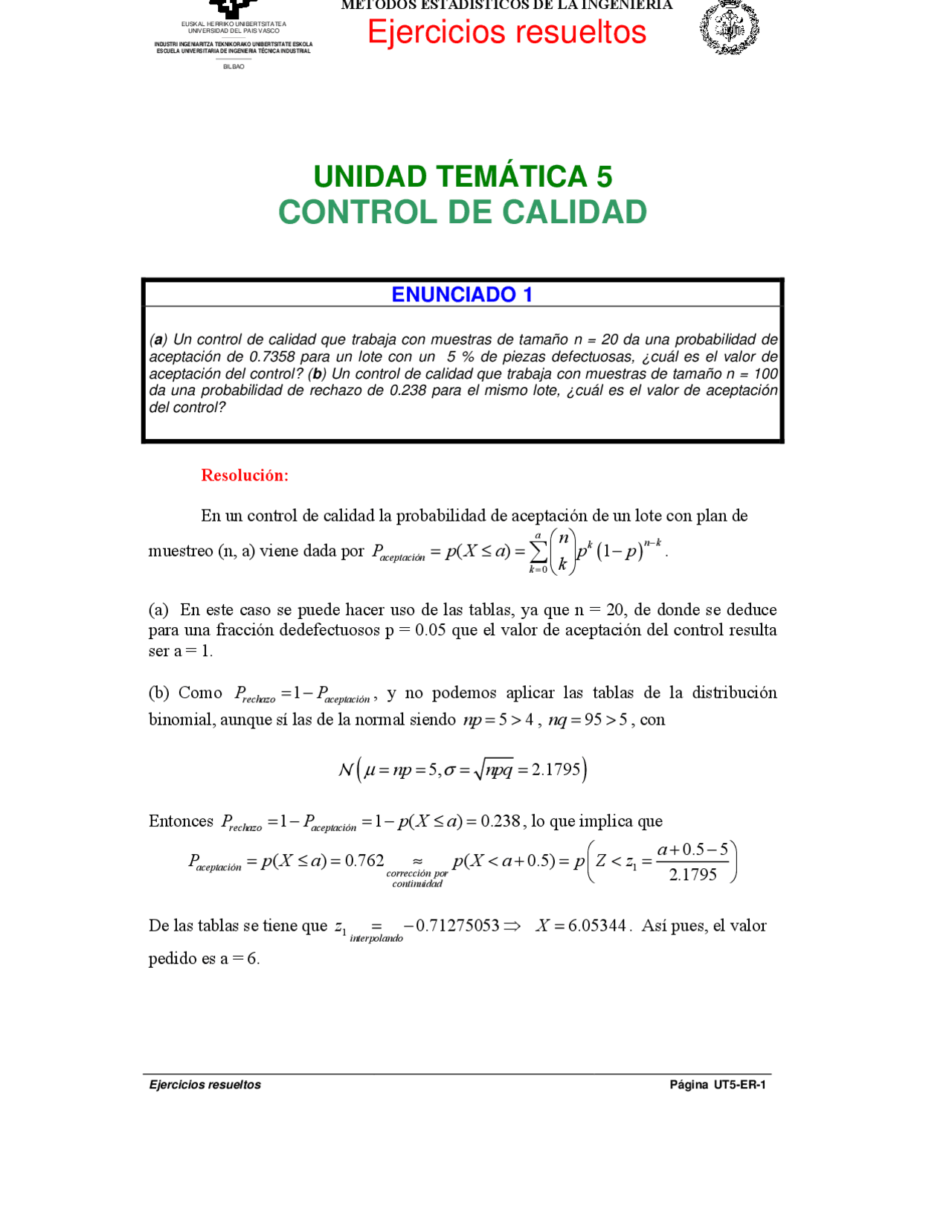 Control De Calidad Ejercicios Ejercicios De Gestión De Calidad Docsity
