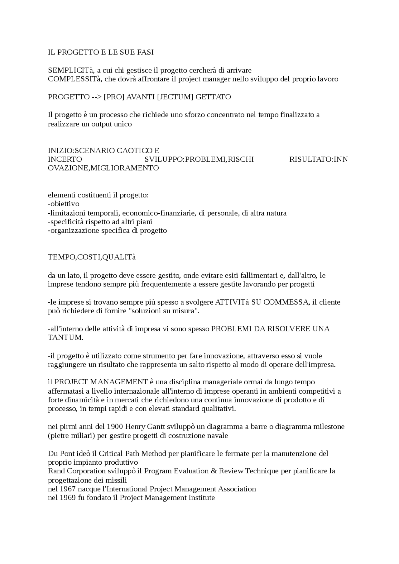 Appunti Gestione Progetto Appunti Di Gestione Progetto