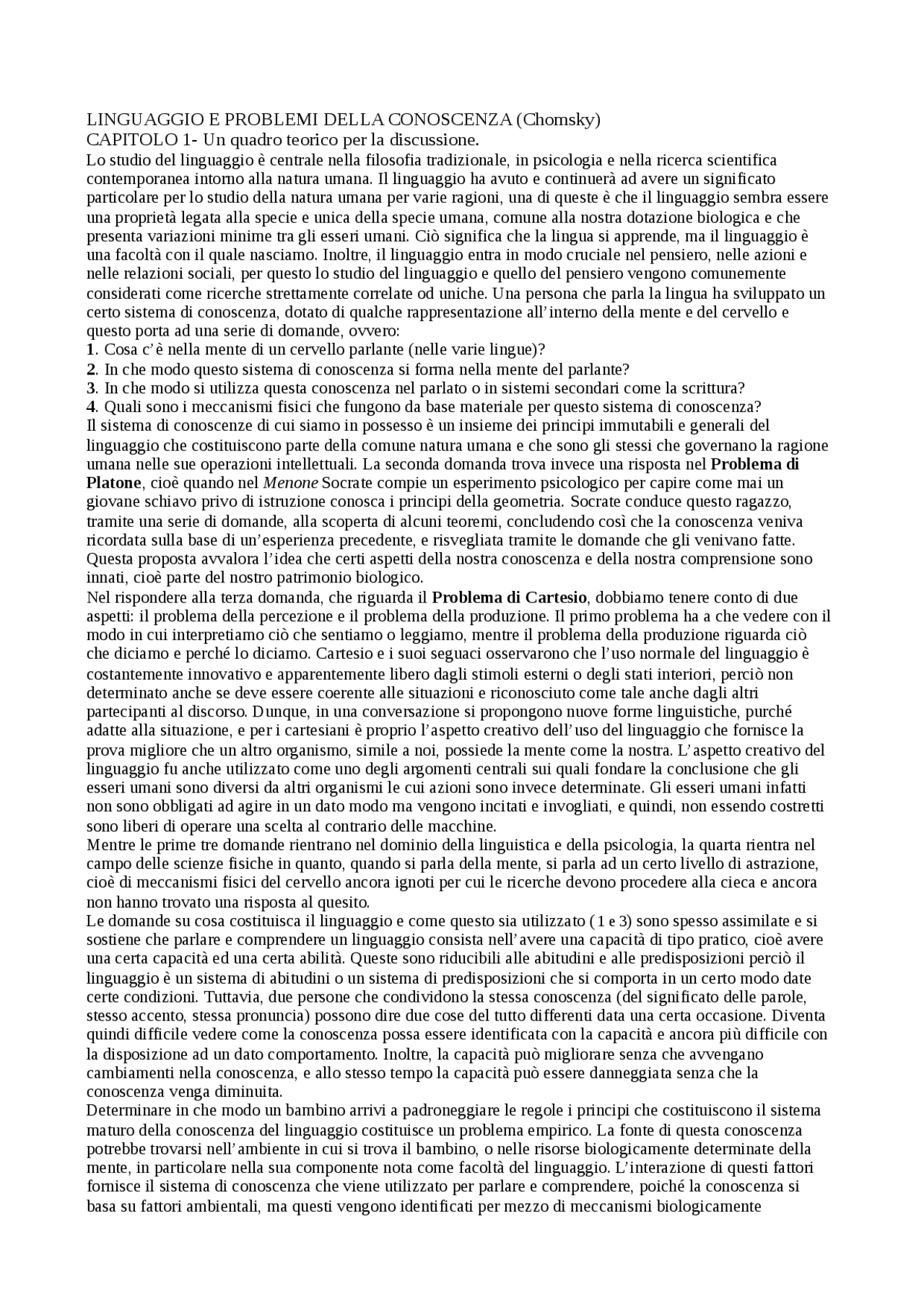 Linguaggio E Problemi Della Conoscenza Docsity