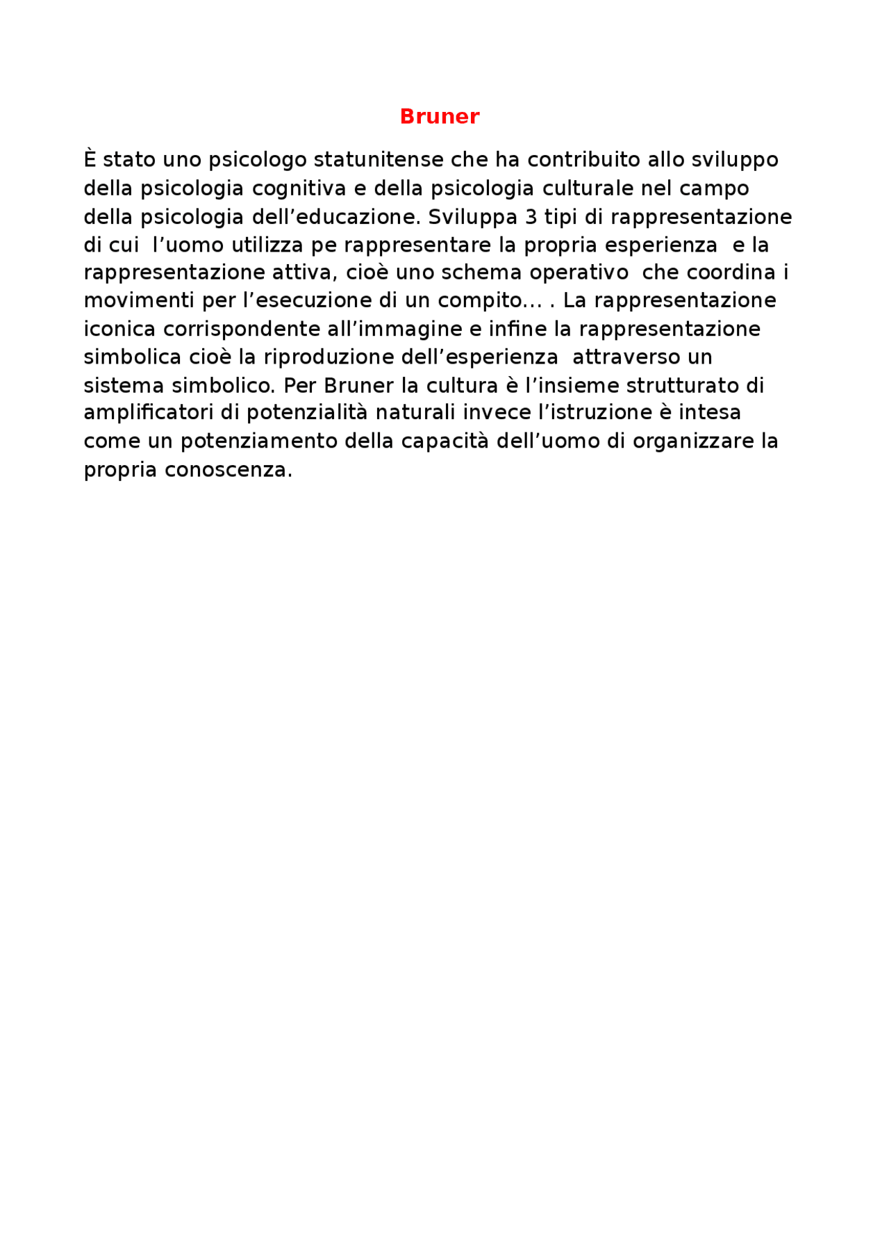 Jerome Bruner Psicologia Docsity