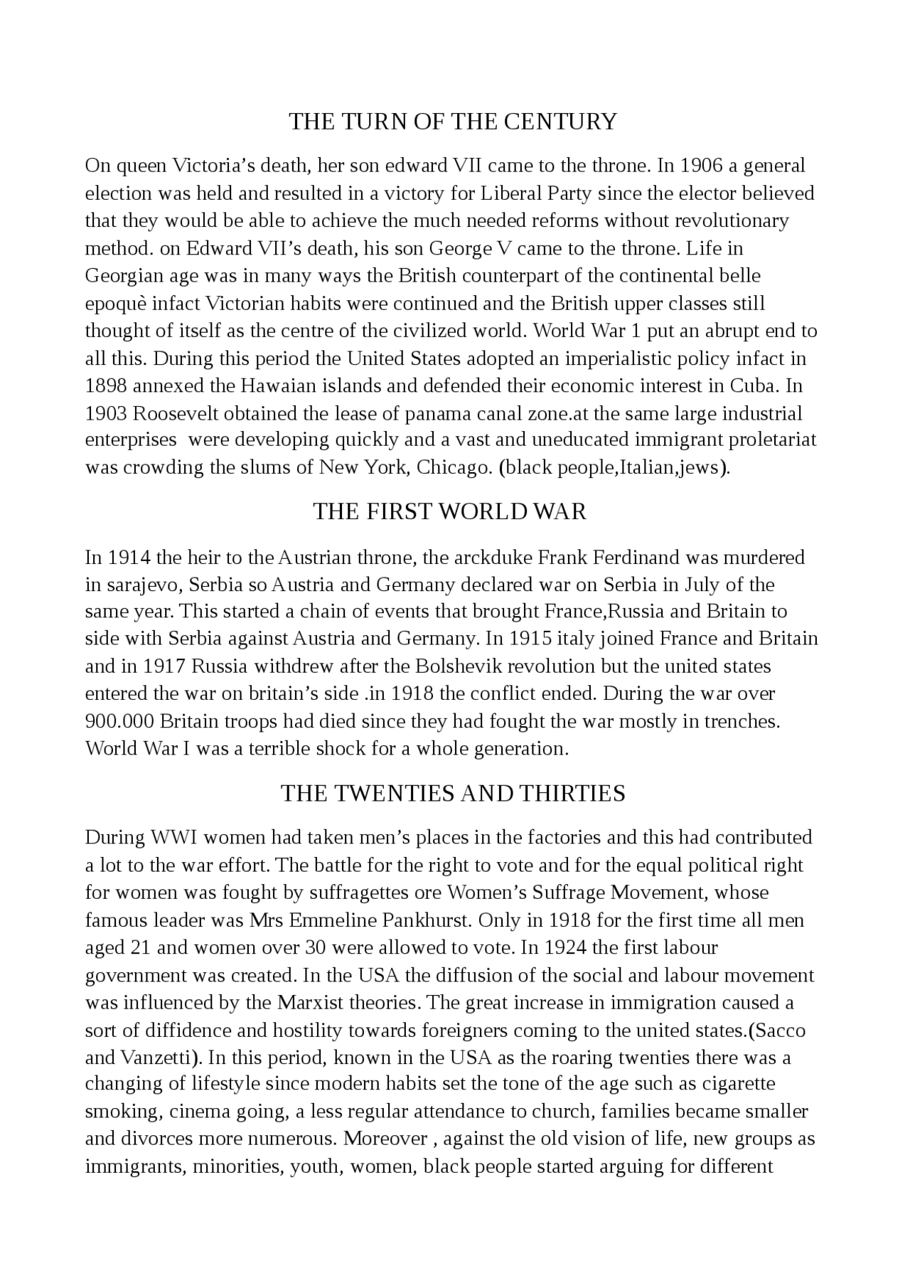 First And Second World War Docsity