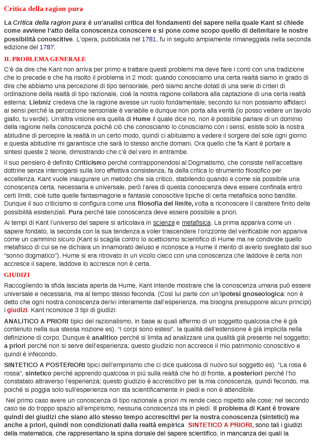 Critica Della Ragion Pura Kant Docsity