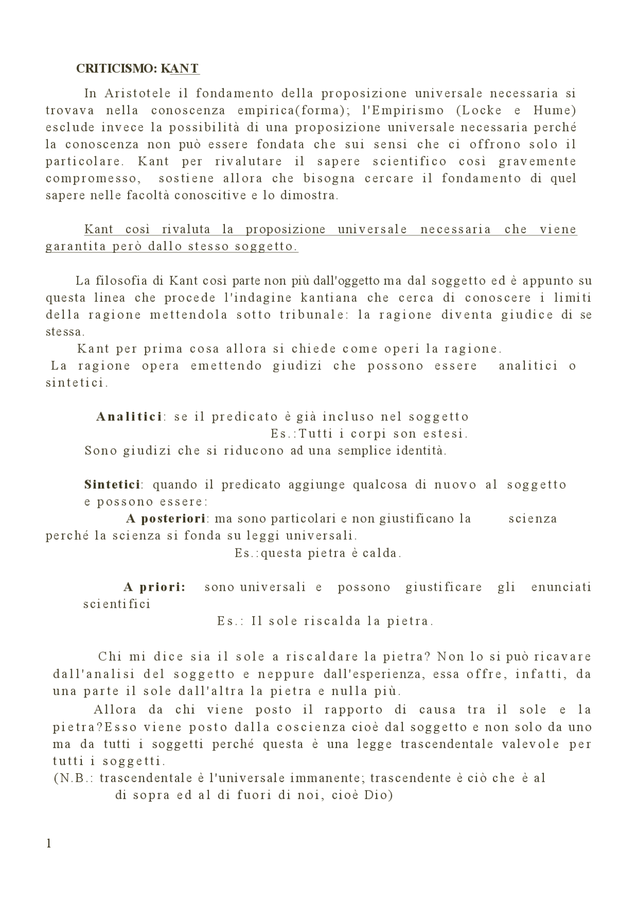Il Pensiero Filosofico Di Kant Docsity