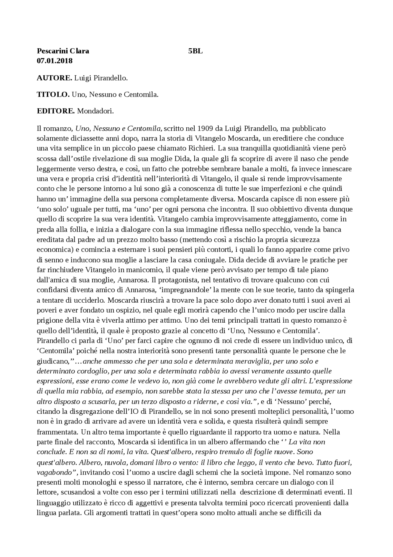 Uno Nessuno E Centomila Docsity