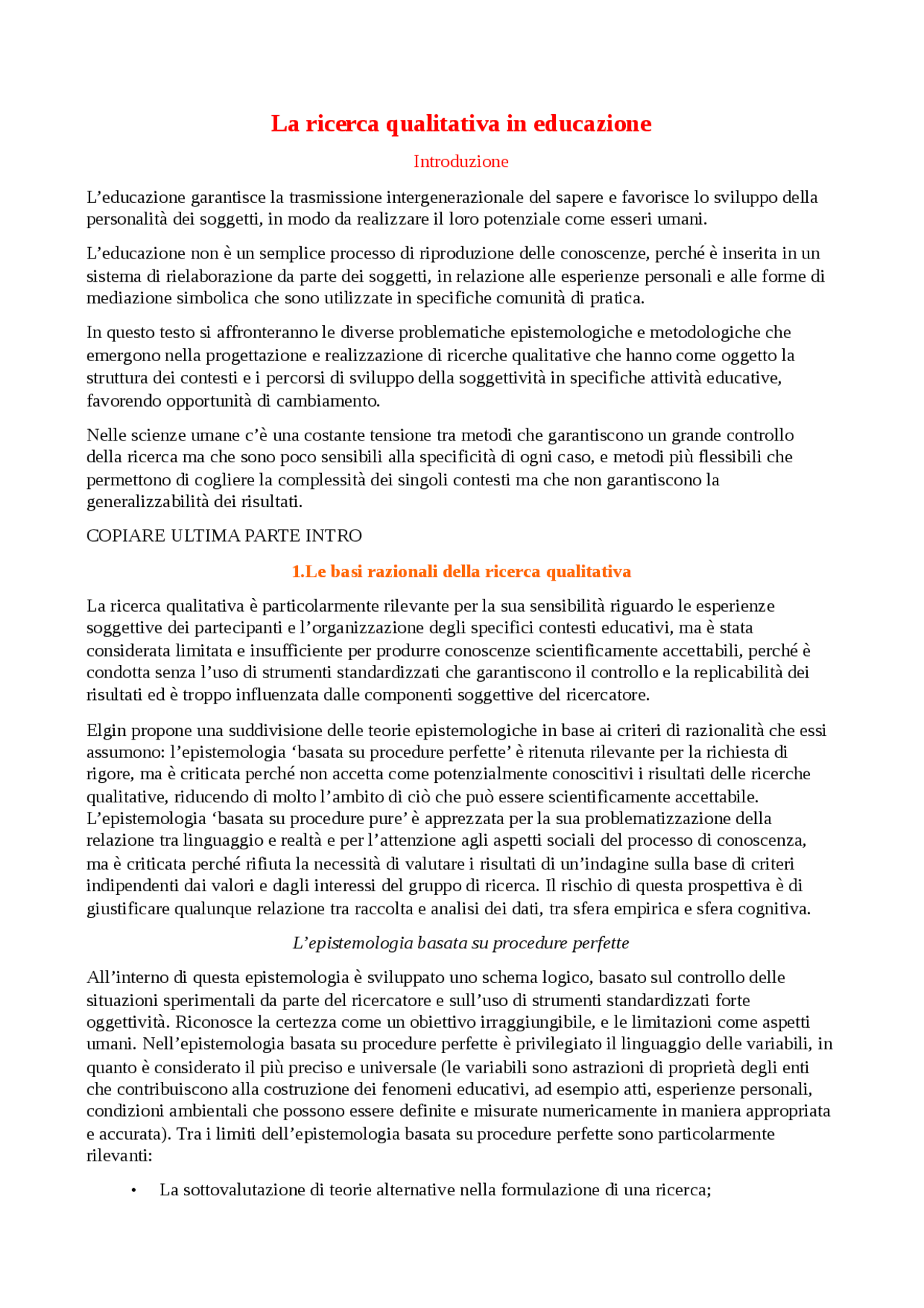 La Ricerca Qualitativa In Educazione Docsity