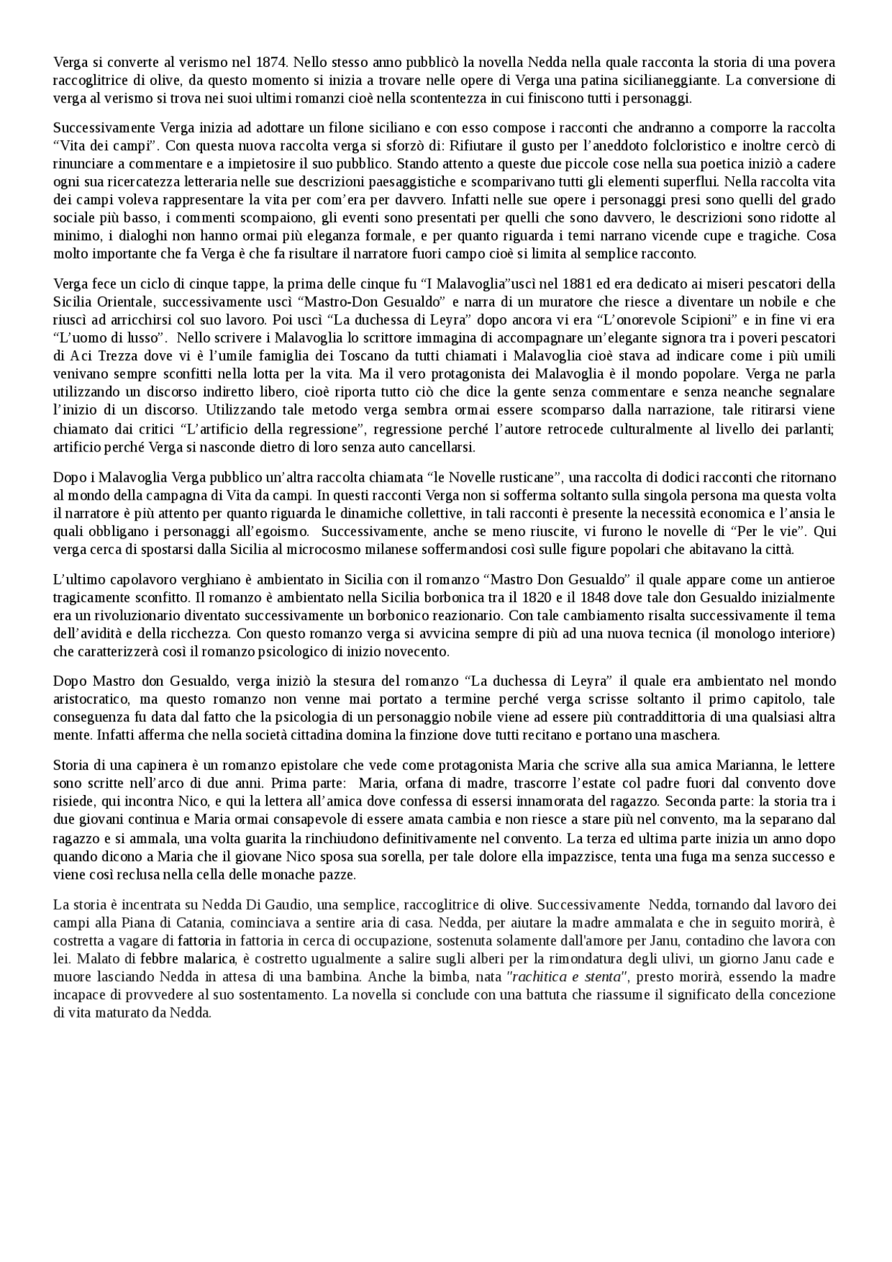 Riassunto Verga vita e opere - Docsity