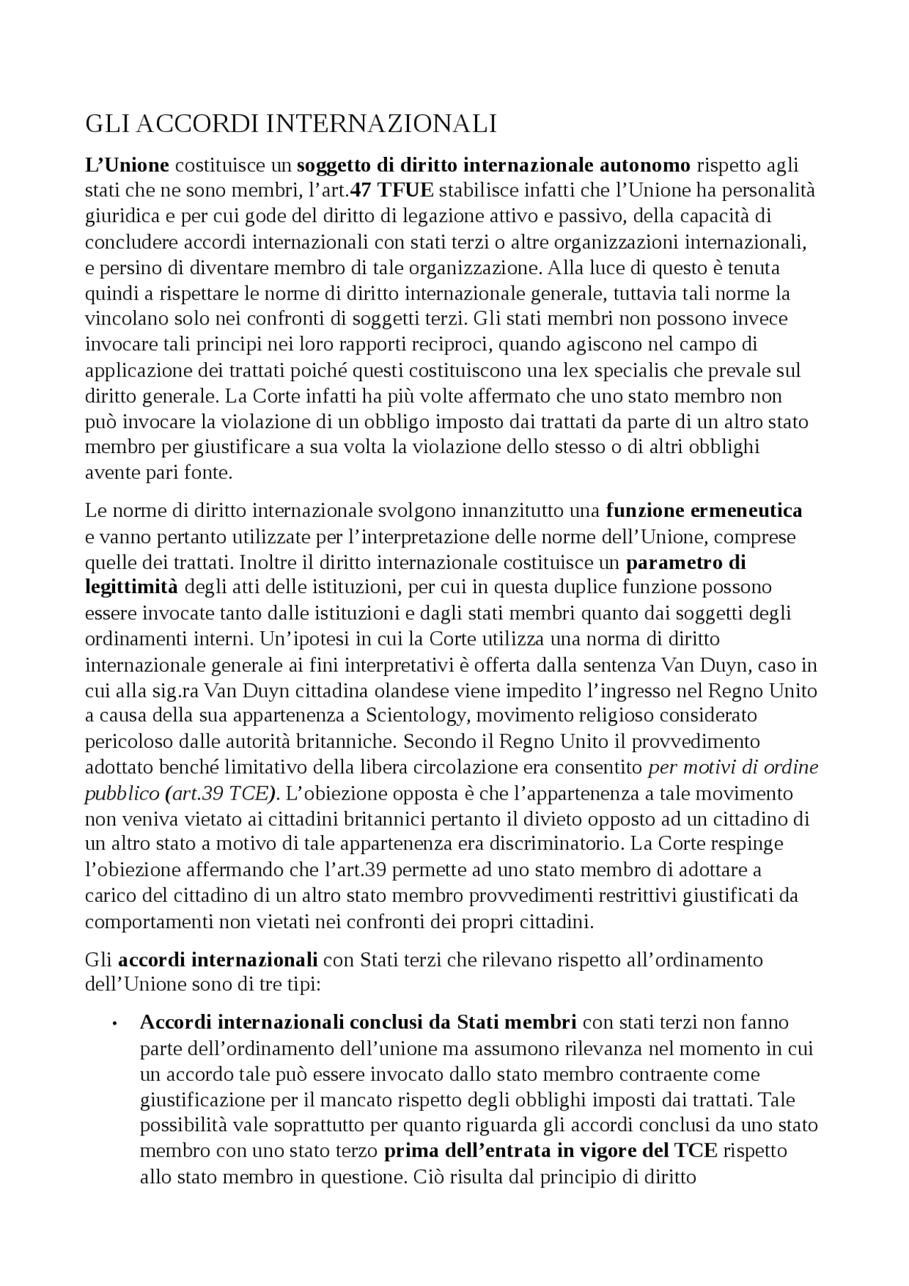 Gli Accordi Internazionali Docsity