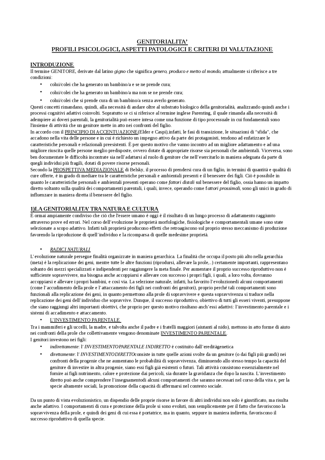 Sintesi Libro Genitorialità Docsity