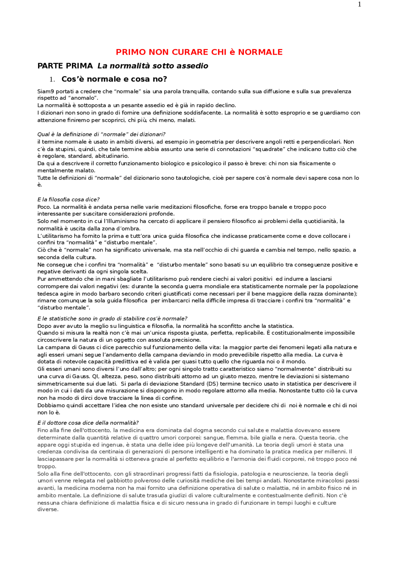 Primo Non Curare Chi è Normale Docsity