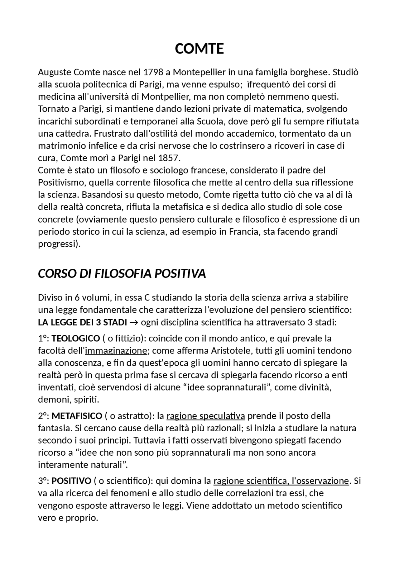 Filosofia Di Auguste Comte Docsity