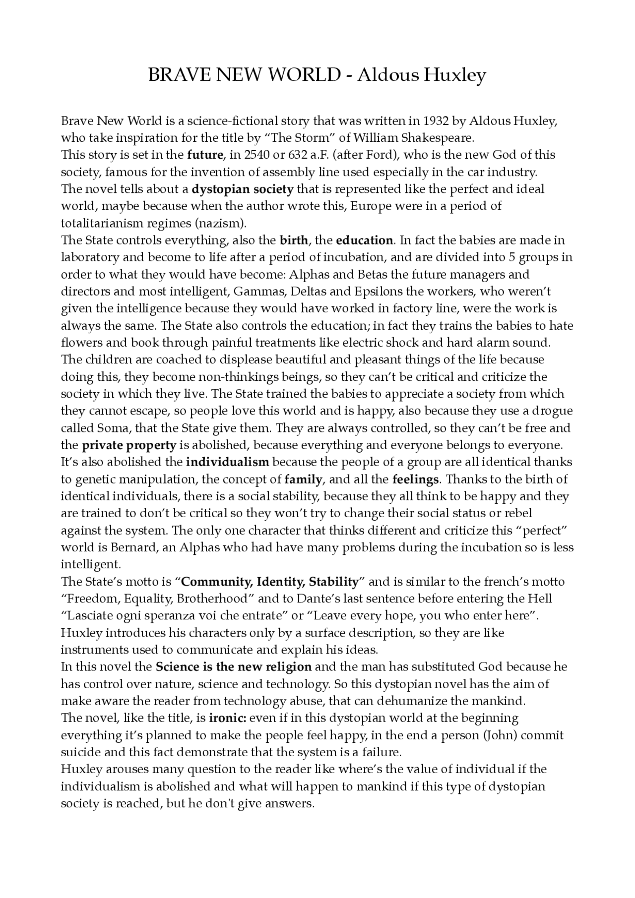Aldous Huxley and Brave New World - Docsity