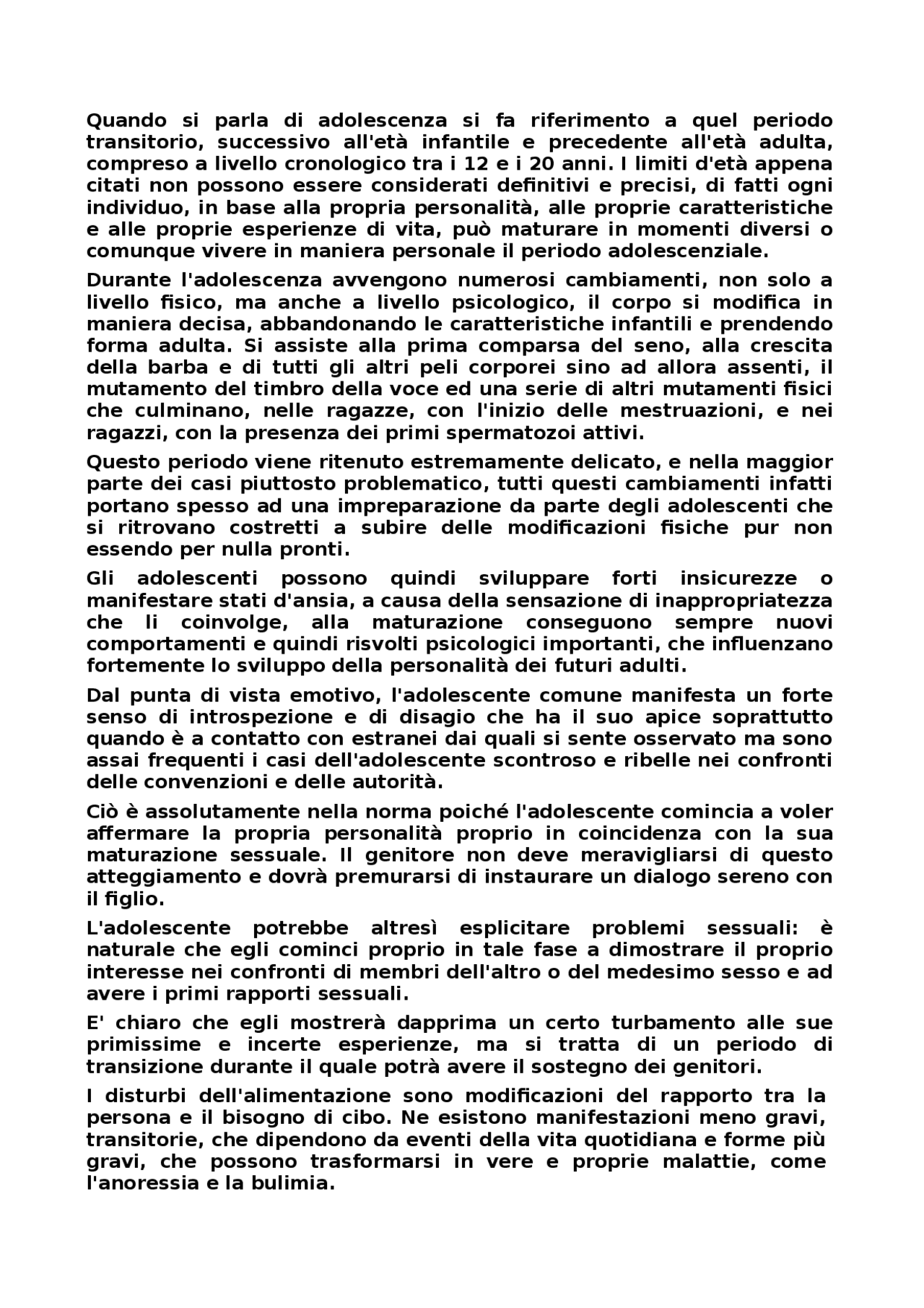 Appunti Sull Adolescenza Docsity