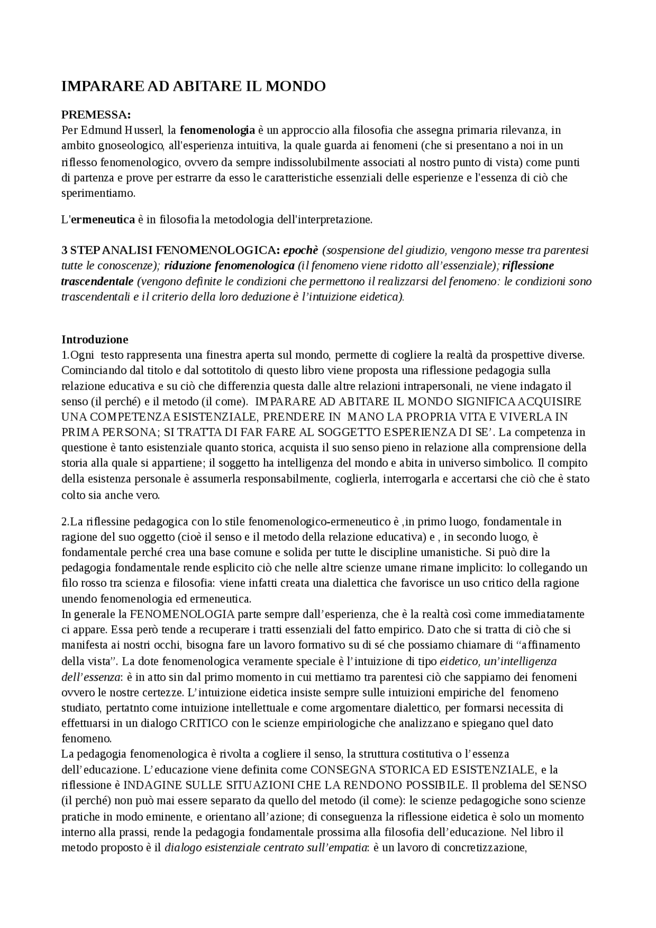 Imparare Ad Abitare Il Mondo Docsity