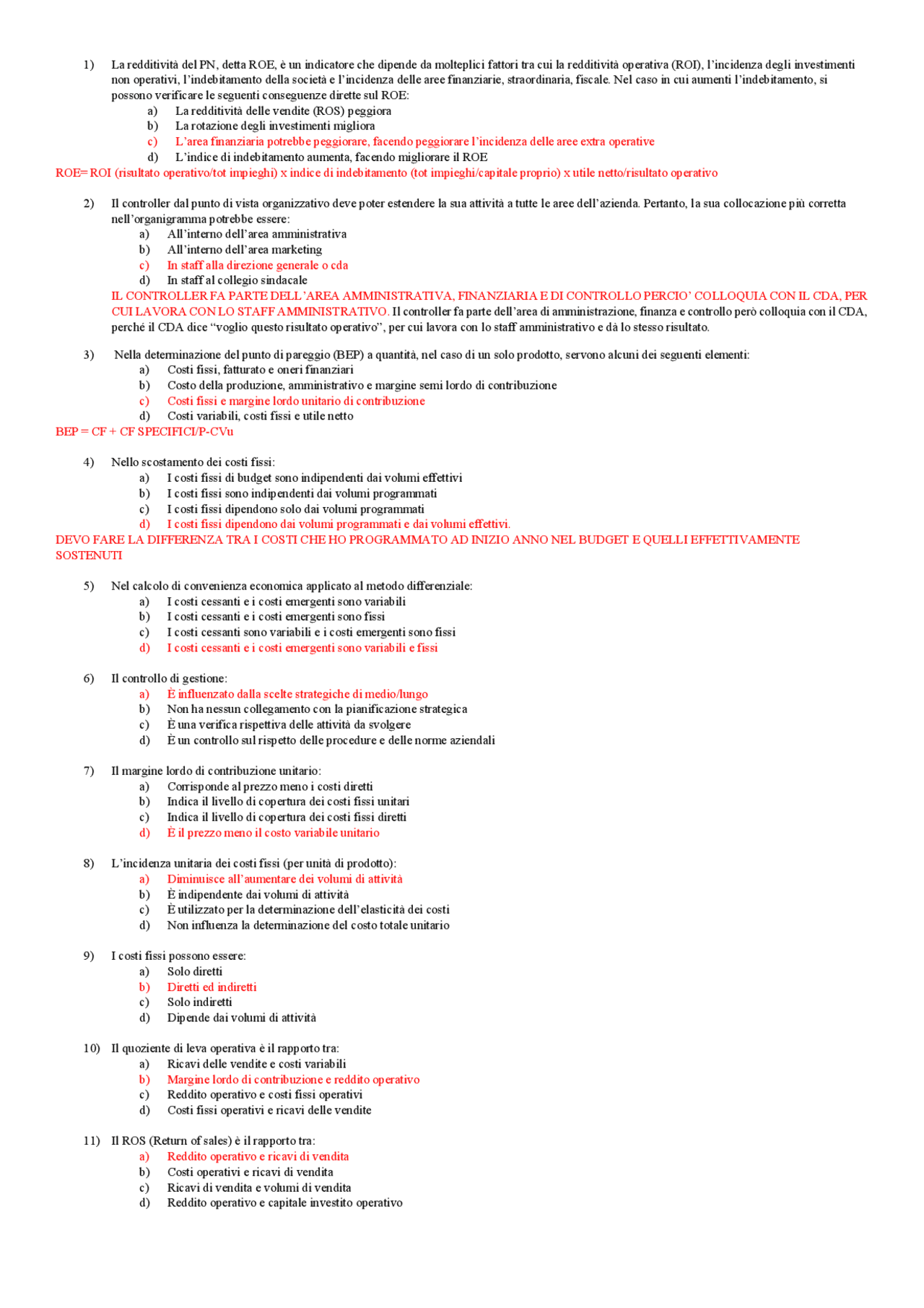 Domande Esame Programmazione E Controllo Di Gestione Docsity