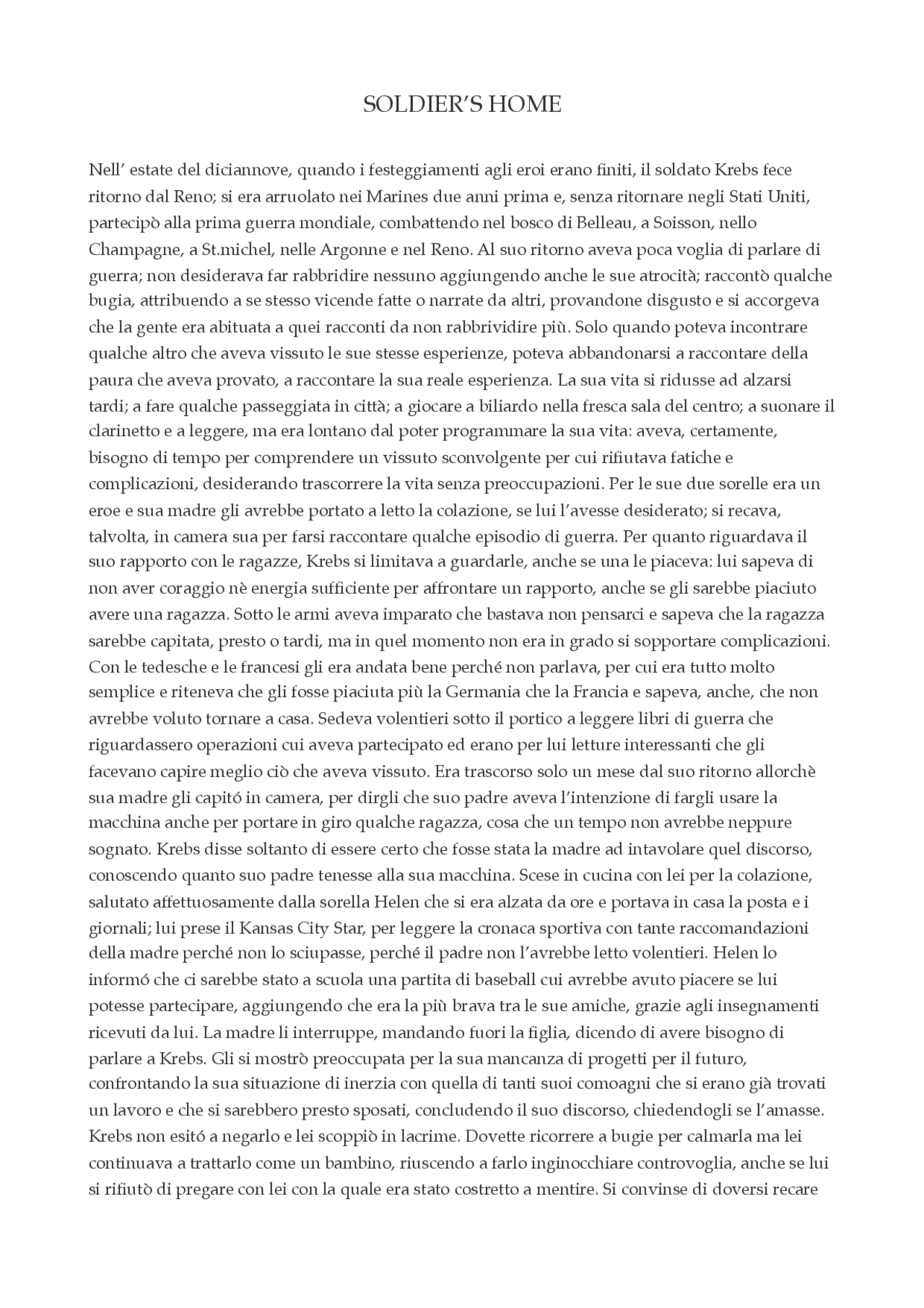 Soldier's Home by Ernest Hemingway - Docsity