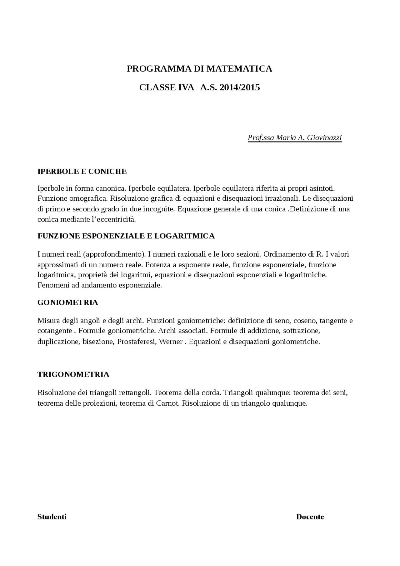 Programma Di Matematica Appunti Di Matematica Docsity