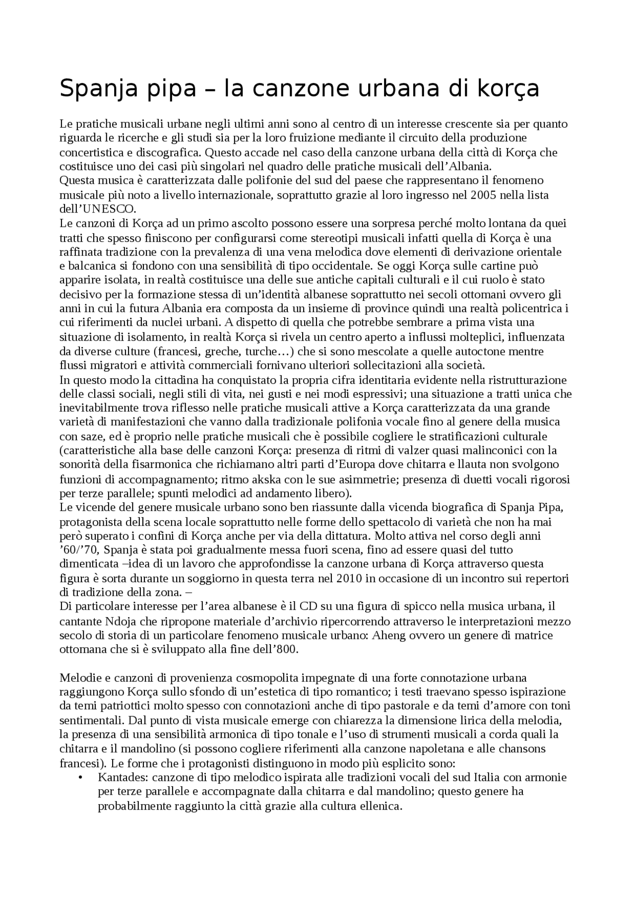 La Canzone Urbana Di Korca Docsity