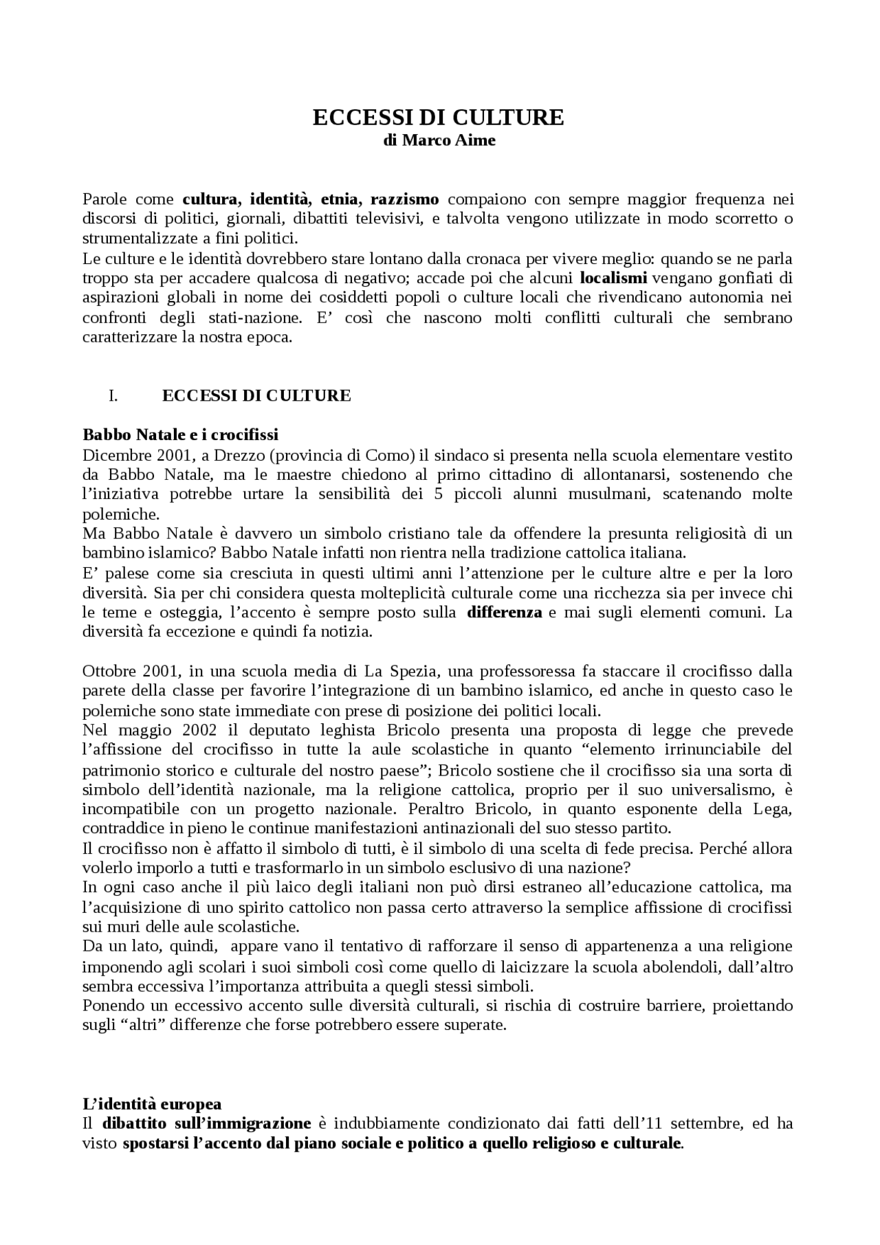 Eccessi Di Culture Aime M Riassunto Docsity