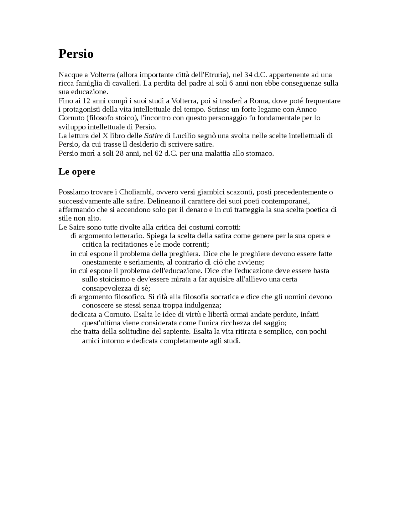 Letteratura latina, Persio - Docsity