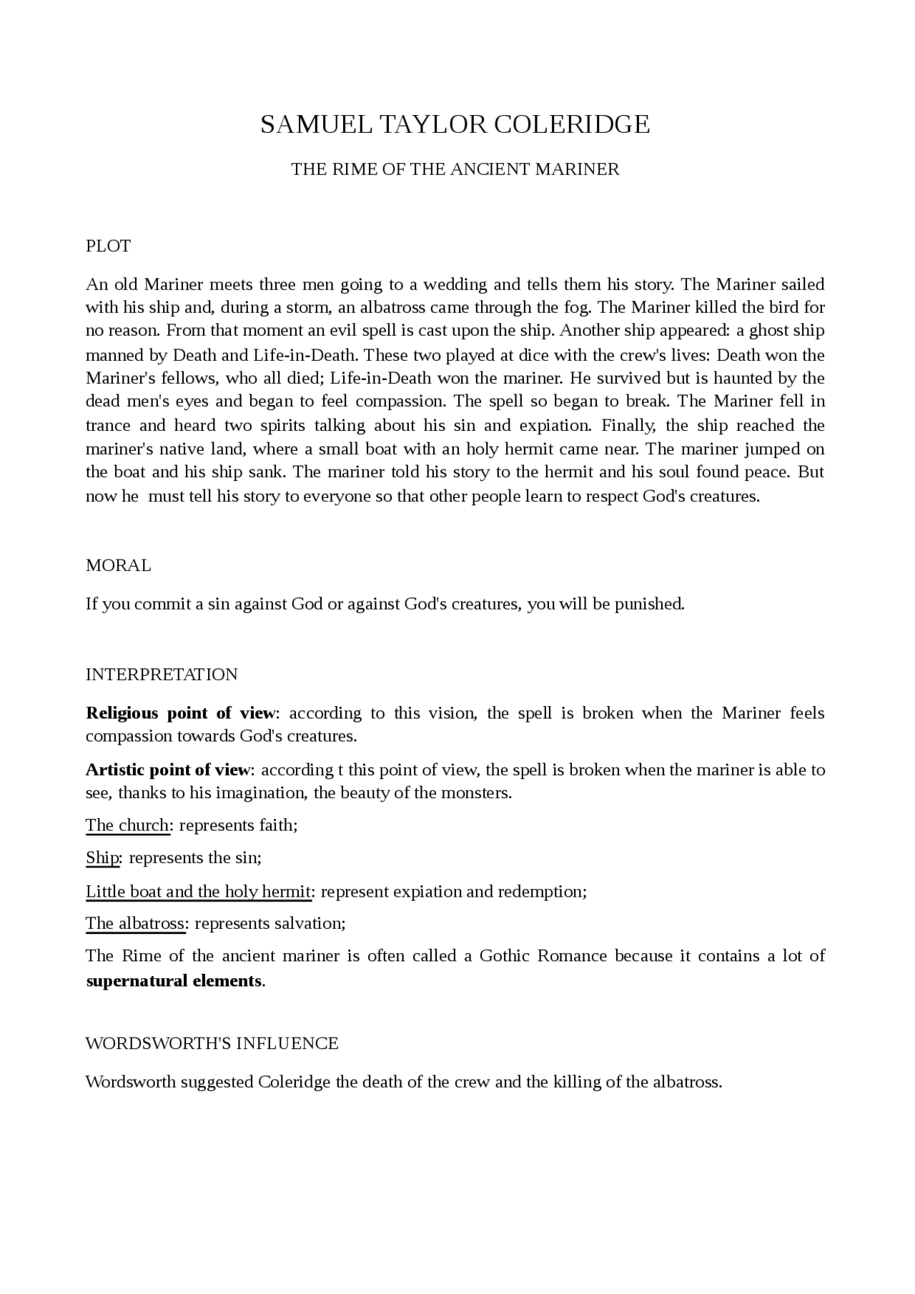Samuel Taylor Coleridge Docsity