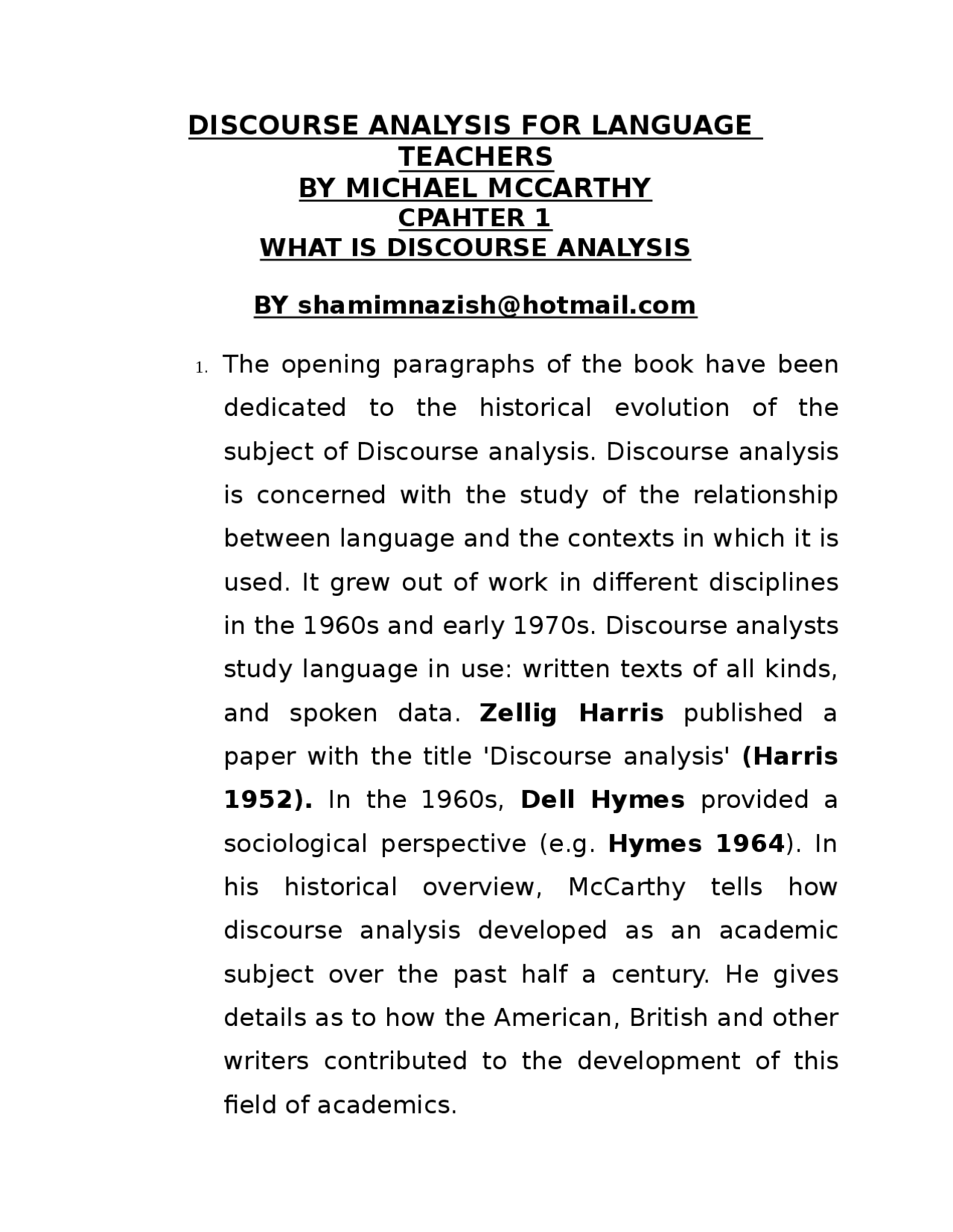 Historical evolution of the subject of Discourse analysis - Docsity