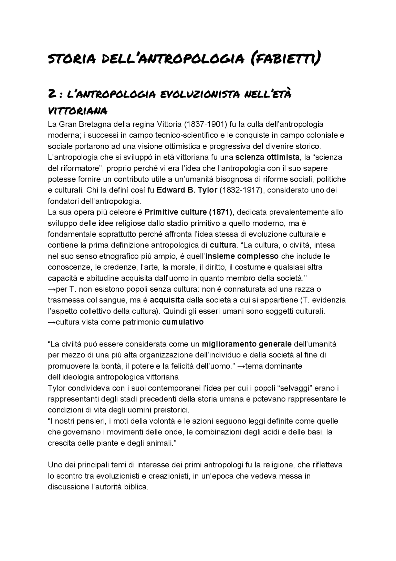 Riassunto Storia Dellantropologia Ugo Fabietti Docsity