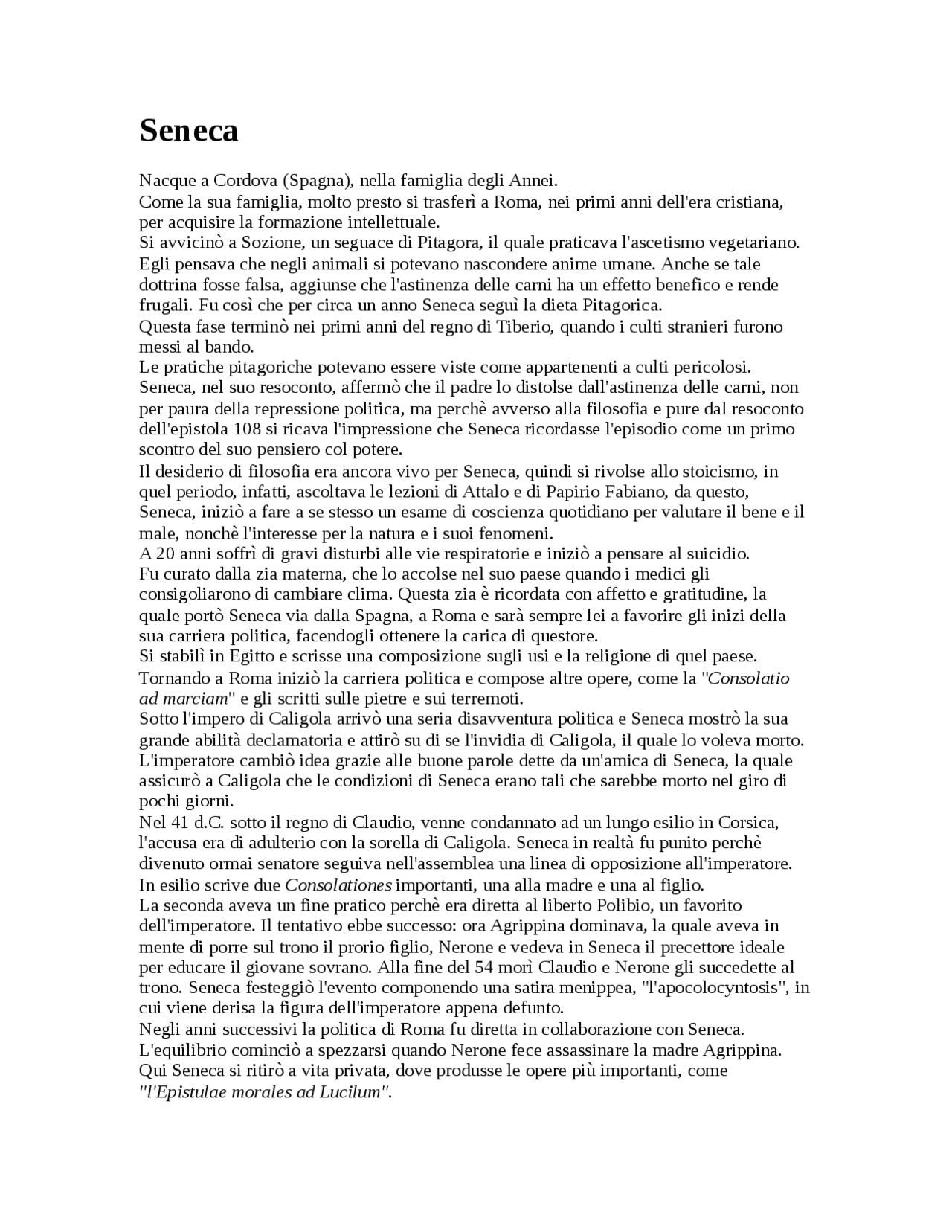 Letteratura Latina Seneca Sintesi Del Corso Di Latino Docsity