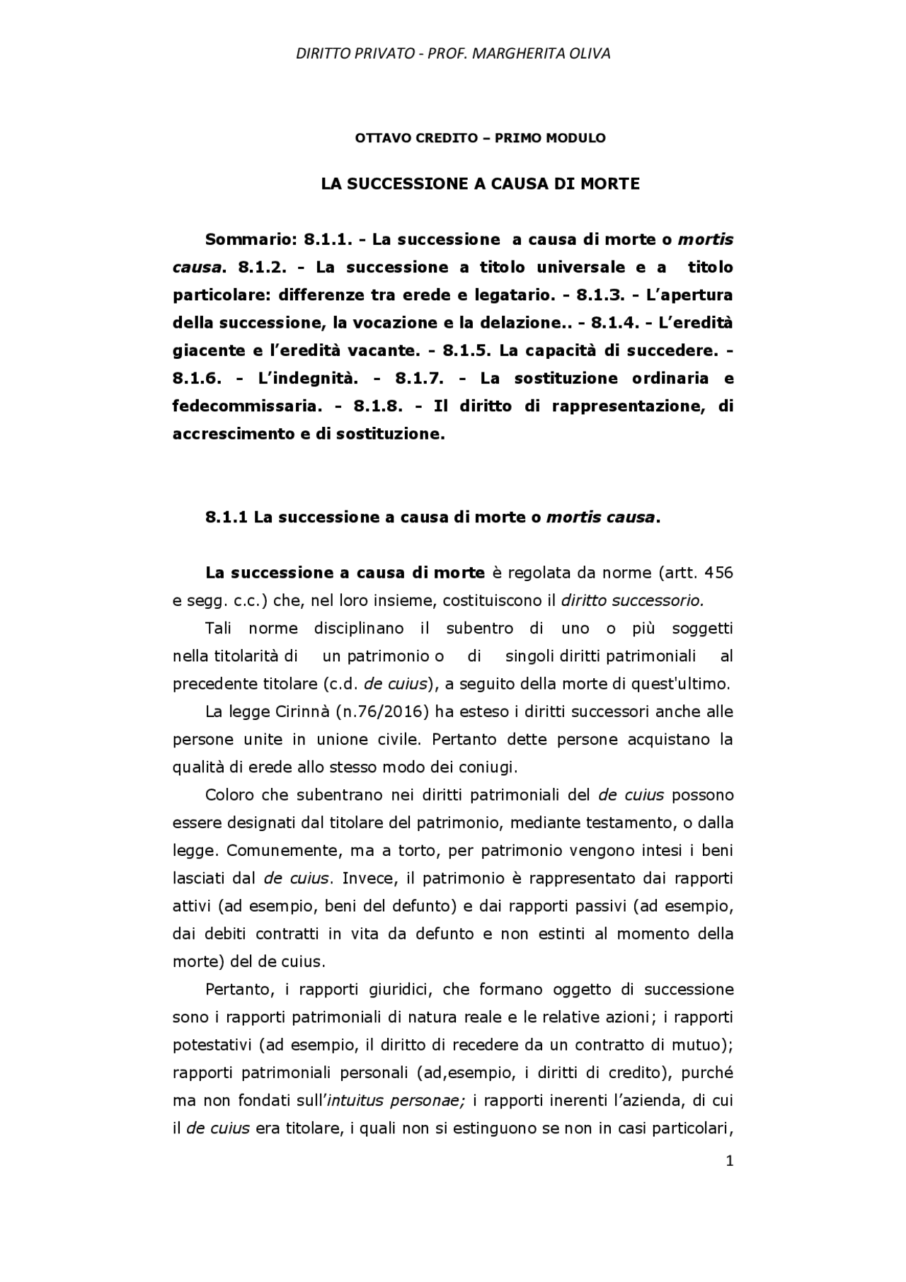 La Successione A Causa Di Morte Docsity