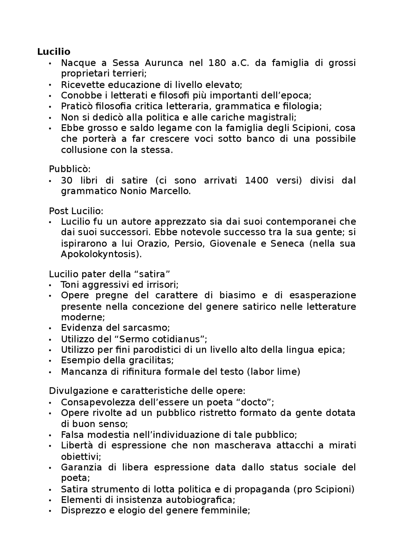 Lucilio. Schema riepilogativo sull'autore. - Docsity