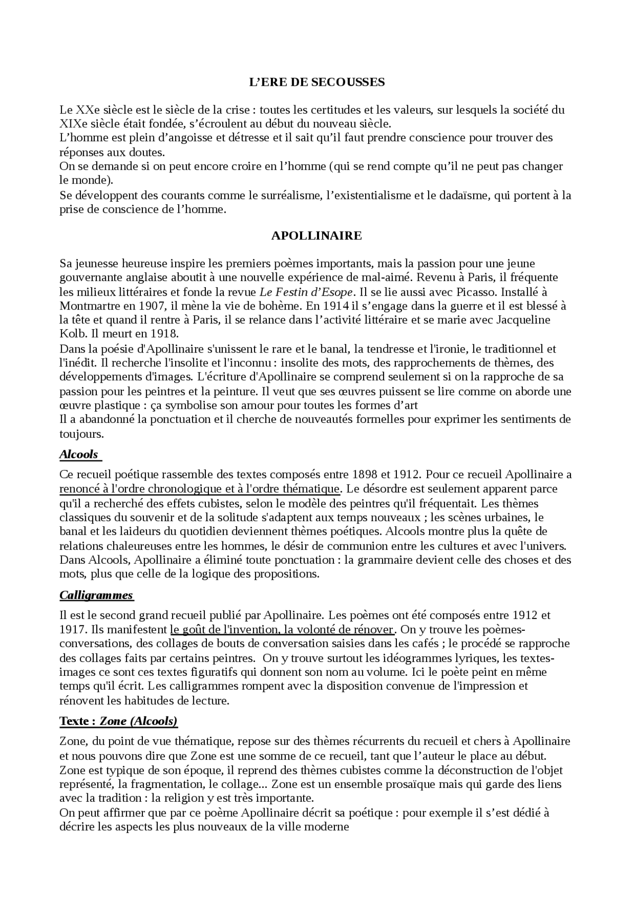 La Litterature Française Du Xx Siècle Appunti Di Francese Docsity
