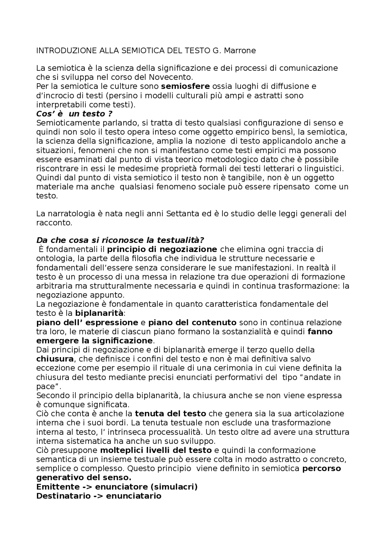Introduzione Alla Semiotica Del Testo Di Gianfranco Marrone Docsity
