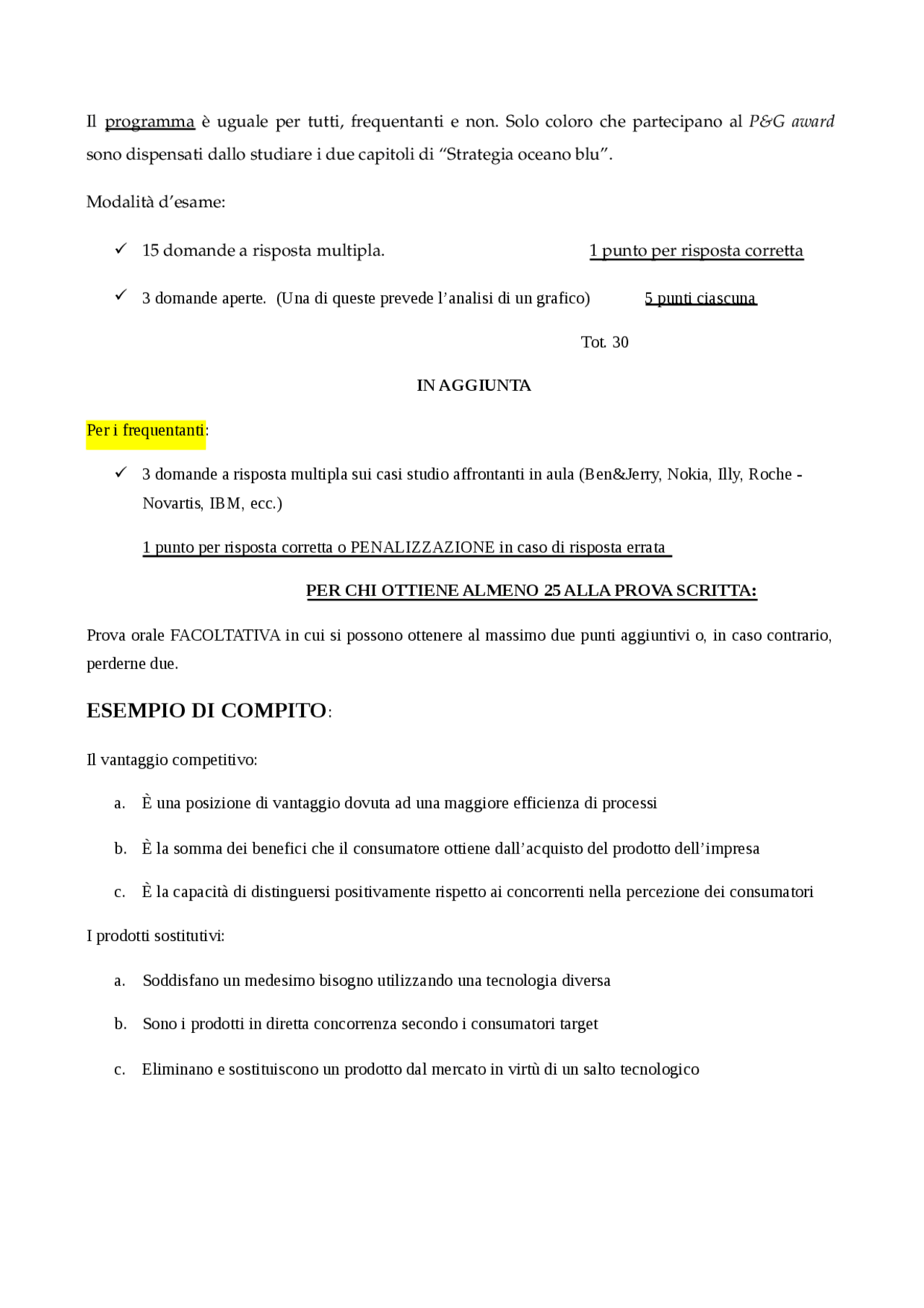 Simulazione Esame Strategie Dimpresa Docsity