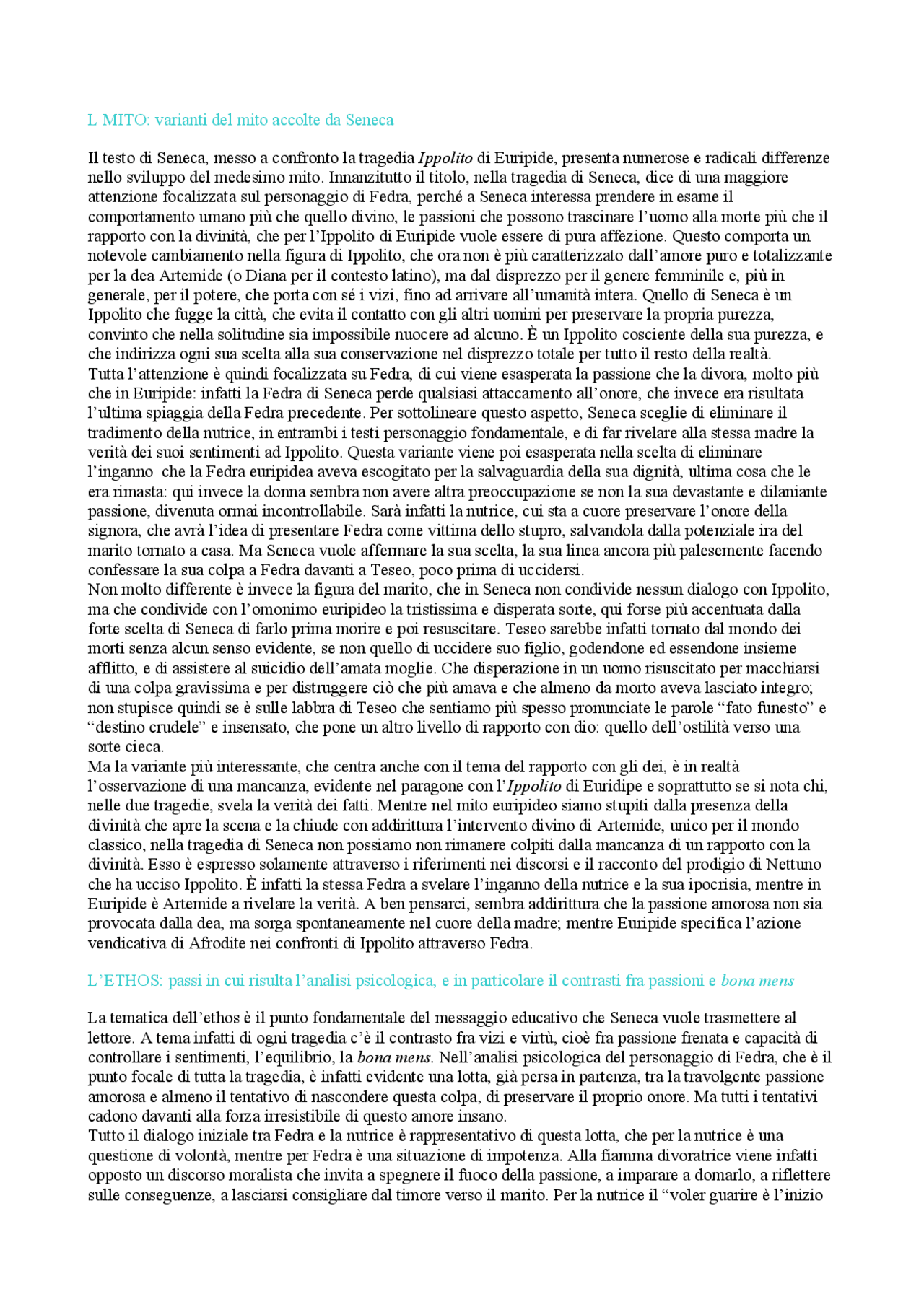INFORMAZIONI DEL MITO DI FEDRA SENECA - Docsity