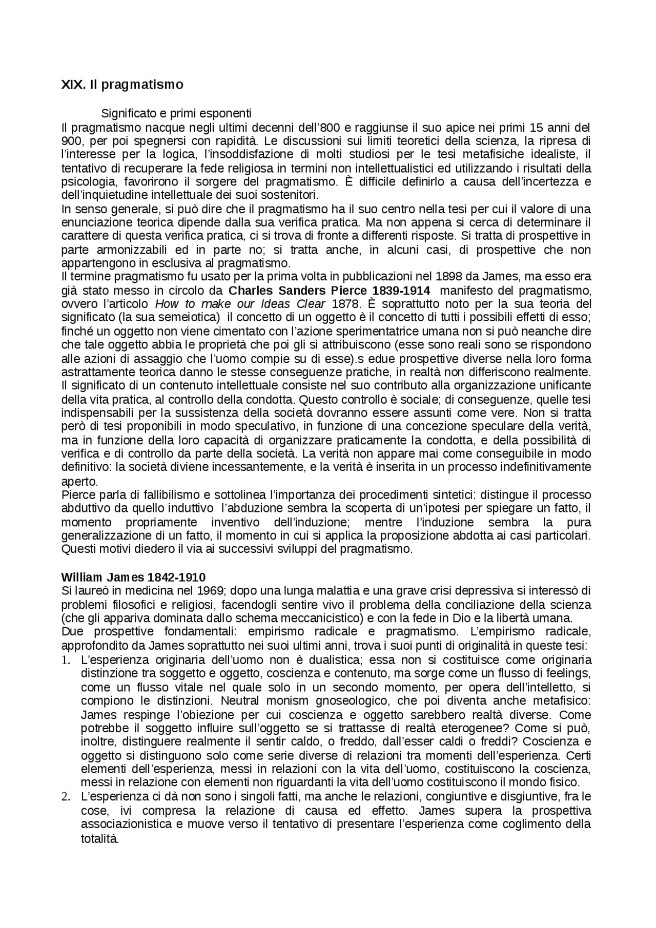 Riassunto Capitolo Xix Pragmatismo Dewey James Docsity
