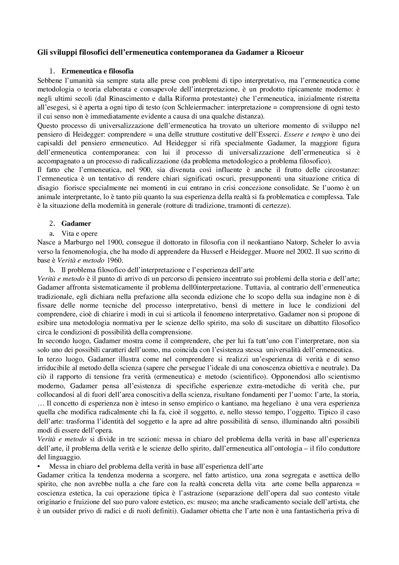 Riassunto Ermeneutica Dal Manuale Fornero Tassinari Docsity