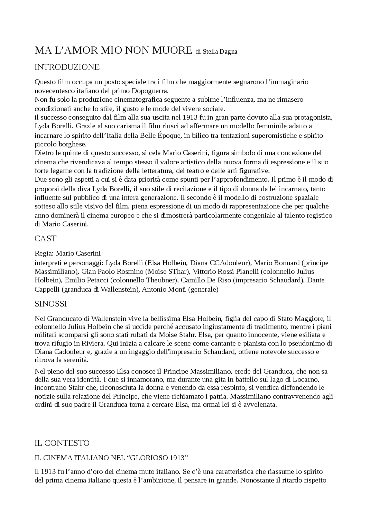 Riassunto: Ma l'amor mio non muore! - Docsity