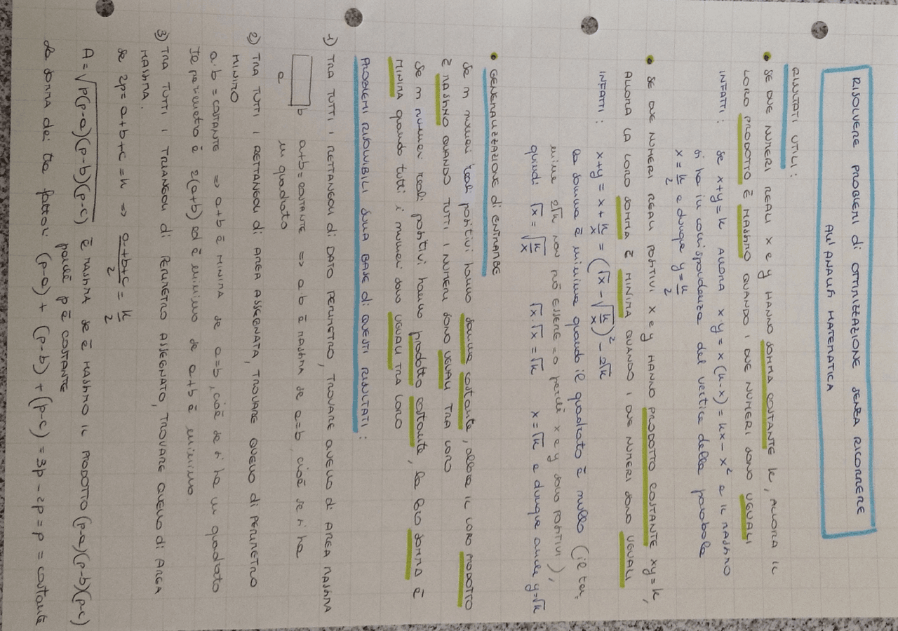 Matematica problemi di ottimizzazione - Docsity