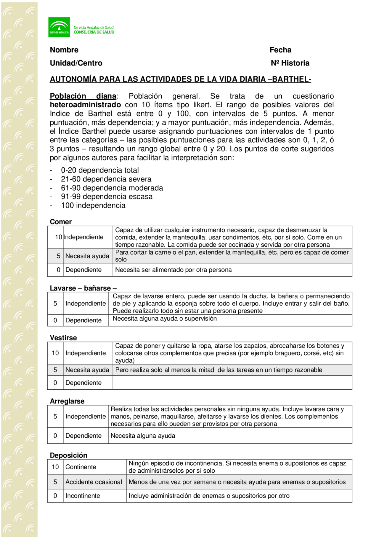 Indice de Barthel para actividades básicas de la vida diaria | Study ...