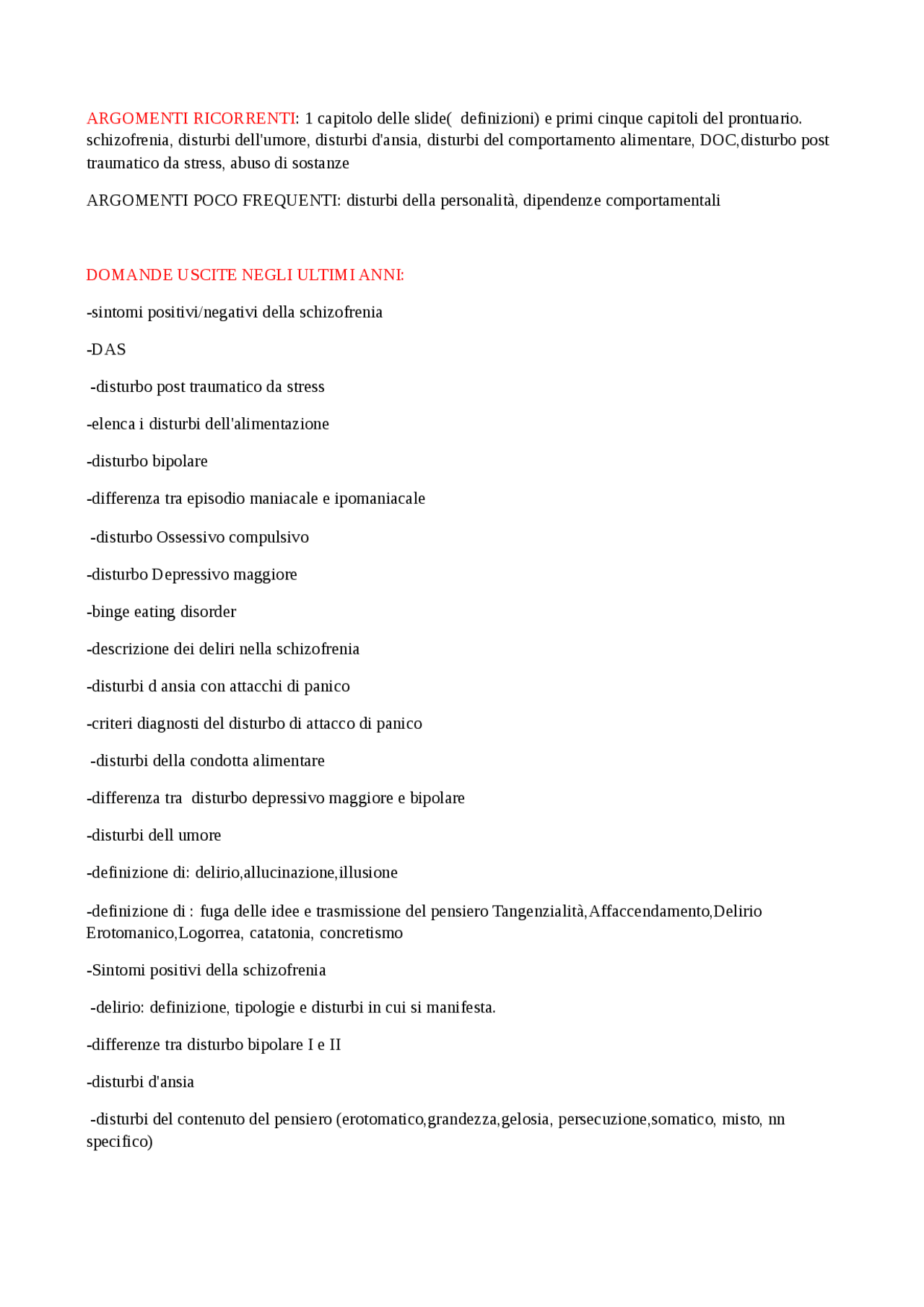 Domande Desame Relative Al Modulo Di Psichiatria Docsity
