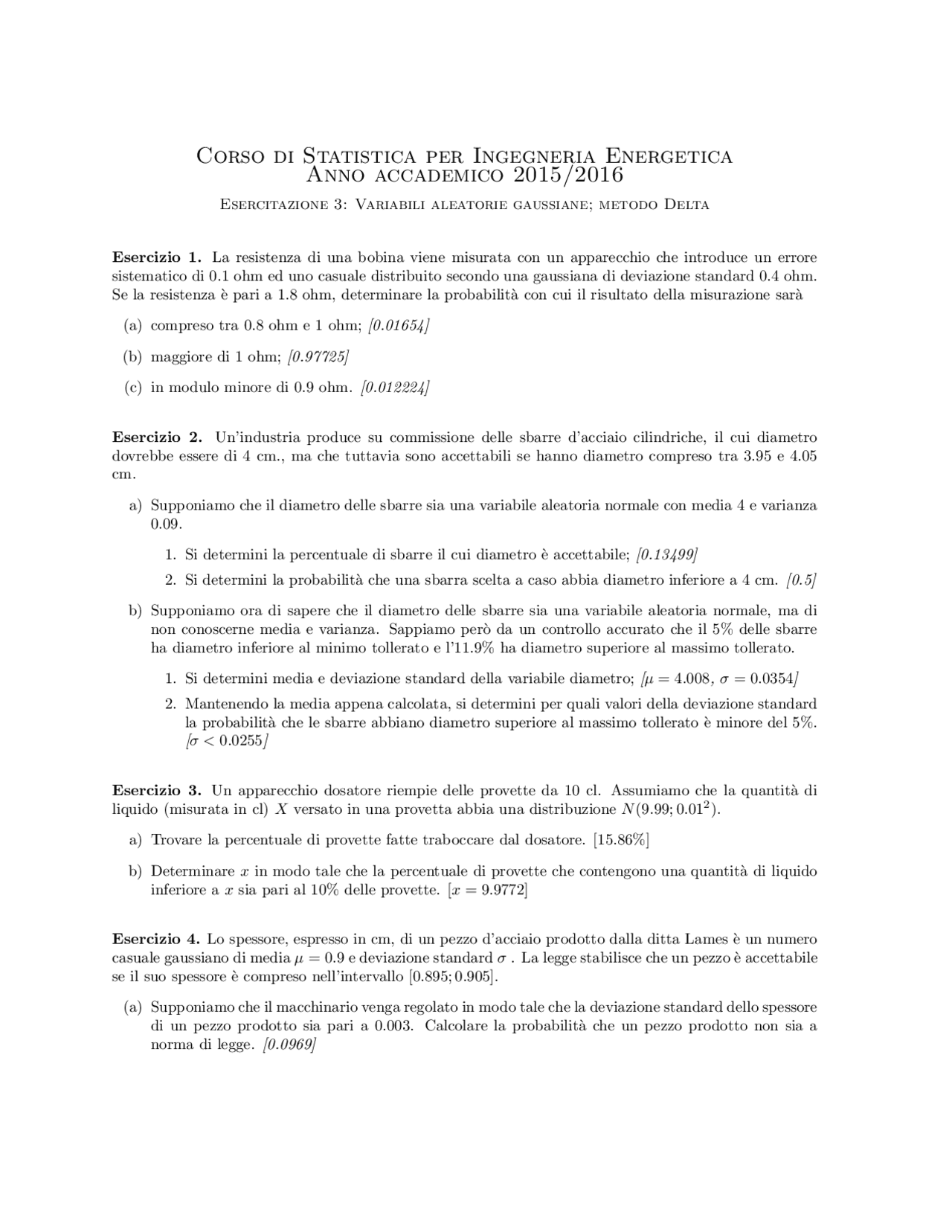 Esercitazioni Statistica Esercizi Di Statistica Docsity