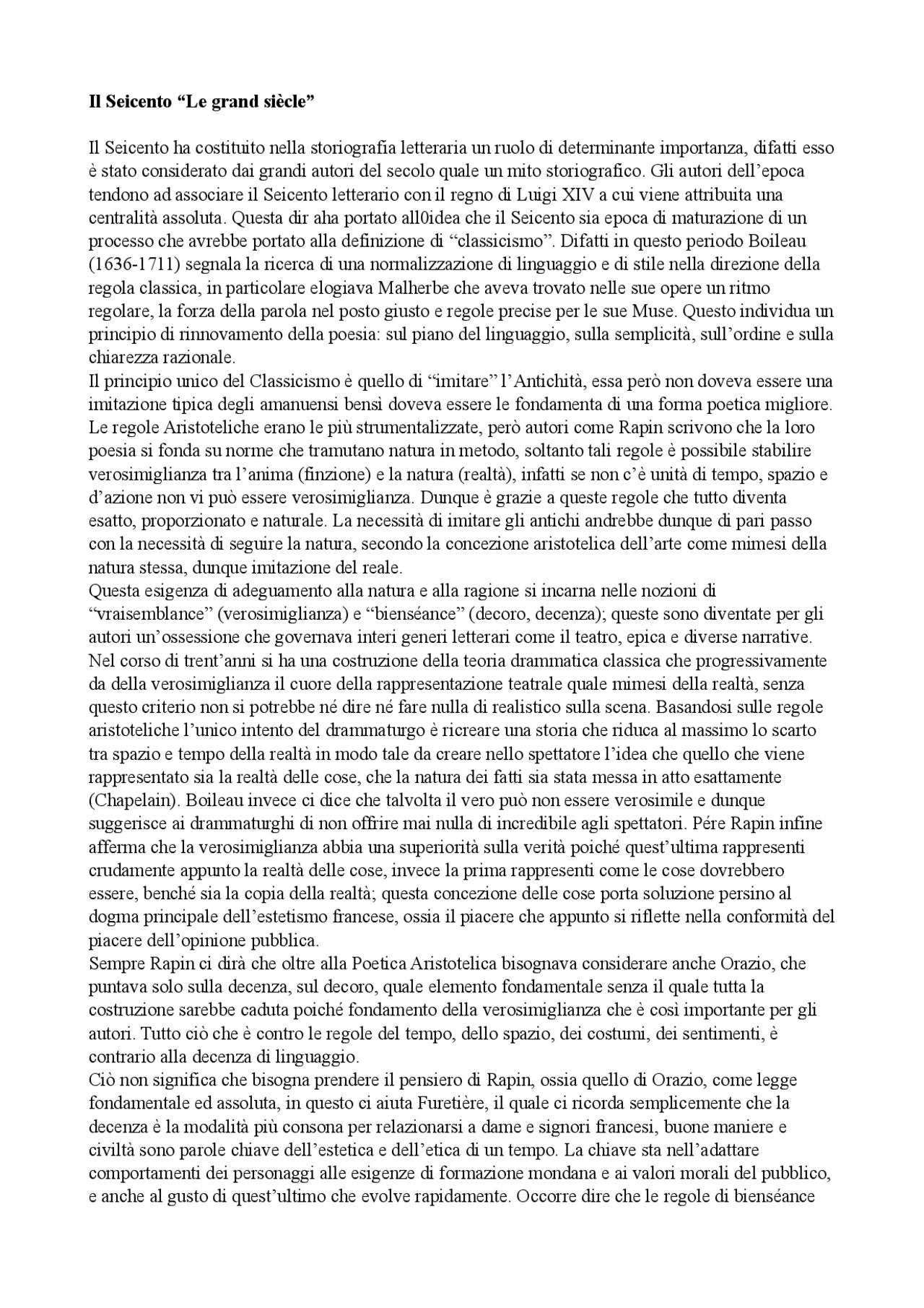 Le Grand Siècle Il Seicento Francese Docsity