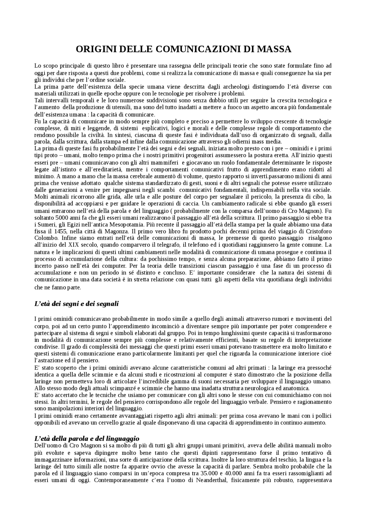Comunicazioni di massa: impatto sulla società e individuo | Sintesi del ...